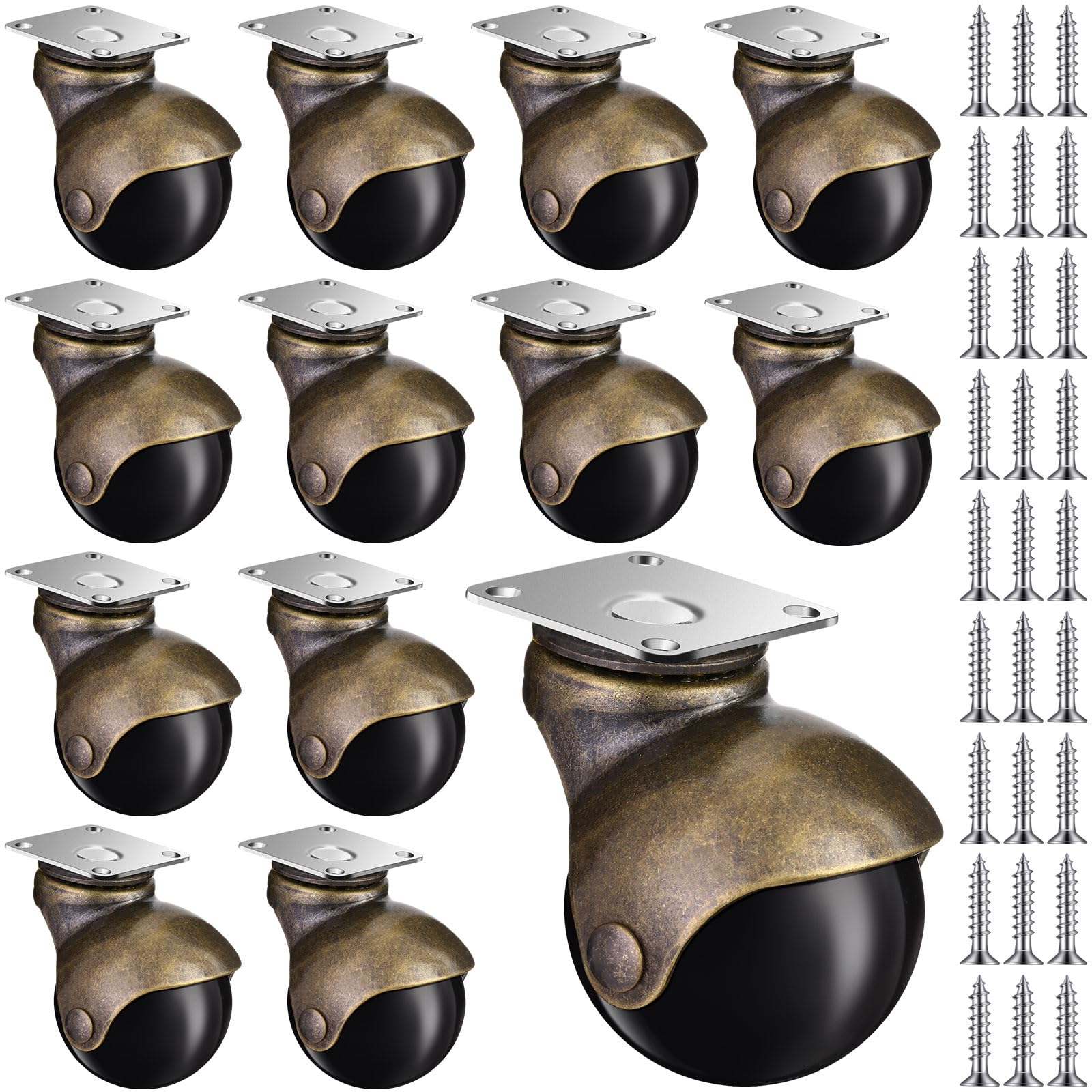 Snapklik.com : 12 Pack 2" Vintage Ball Caster Wheels 2 Inch Antique ...