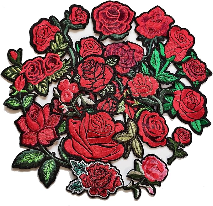 Amazon.com: MISDONR 25pcs Red Rose Iron on Patches Embroidered Flower ...