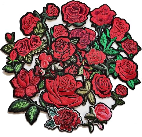 Amazon.com: MISDONR 25pcs Red Rose Iron on Patches Embroidered Flower ...