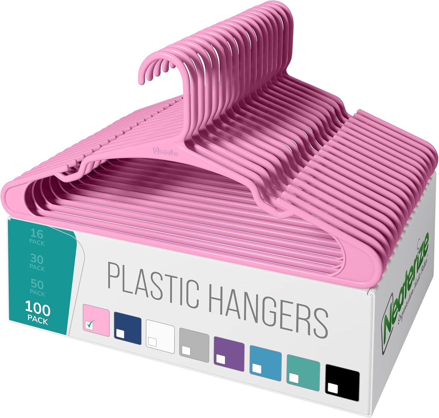 Amazon.com: NEATERIZE Clothes Hangers Plastic 100 Pack for Adults ...