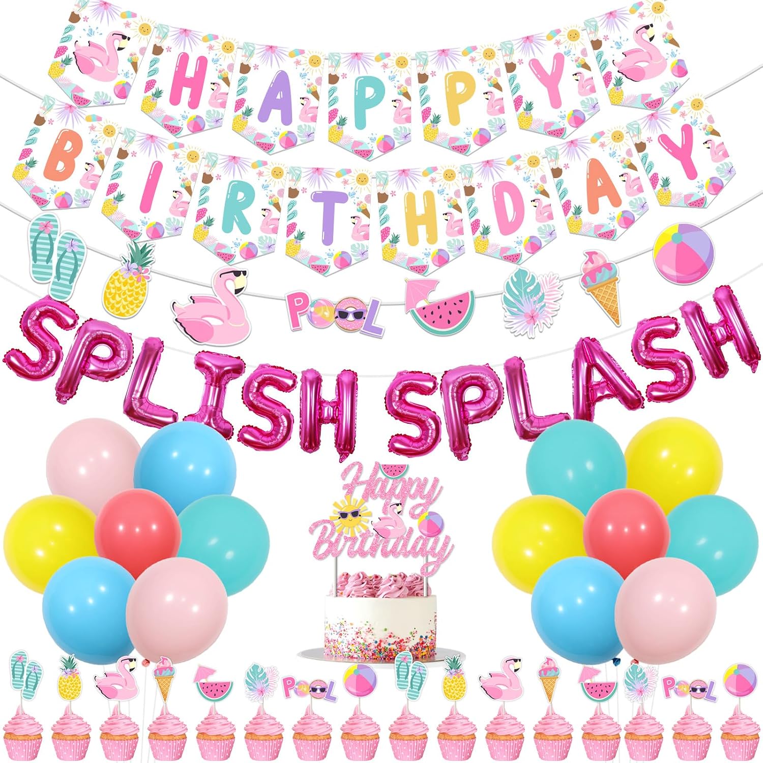 Amazon.com: Fangleland Splish Splash Birthday Decorations Set, Summer ...