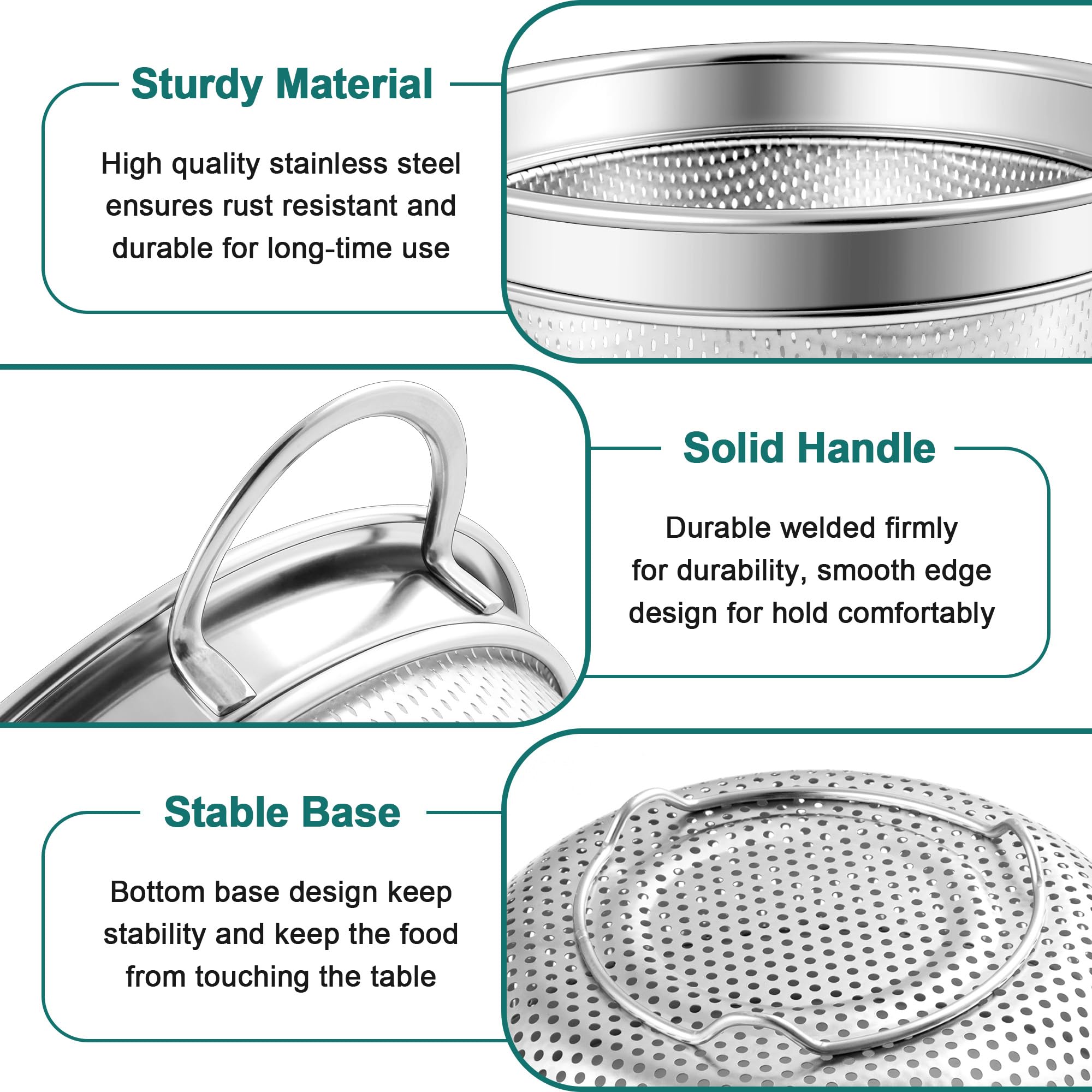 Herogo Stainless Steel Colander 20cm, Micro-Perforated Metal Colanders ...