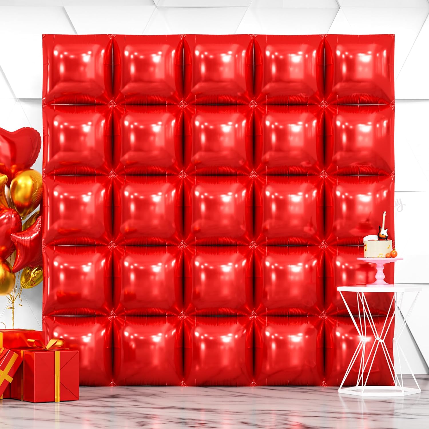 Amazon.com: NISOCY 25PCS Red Square Foil Balloons Wall Backdrop ...