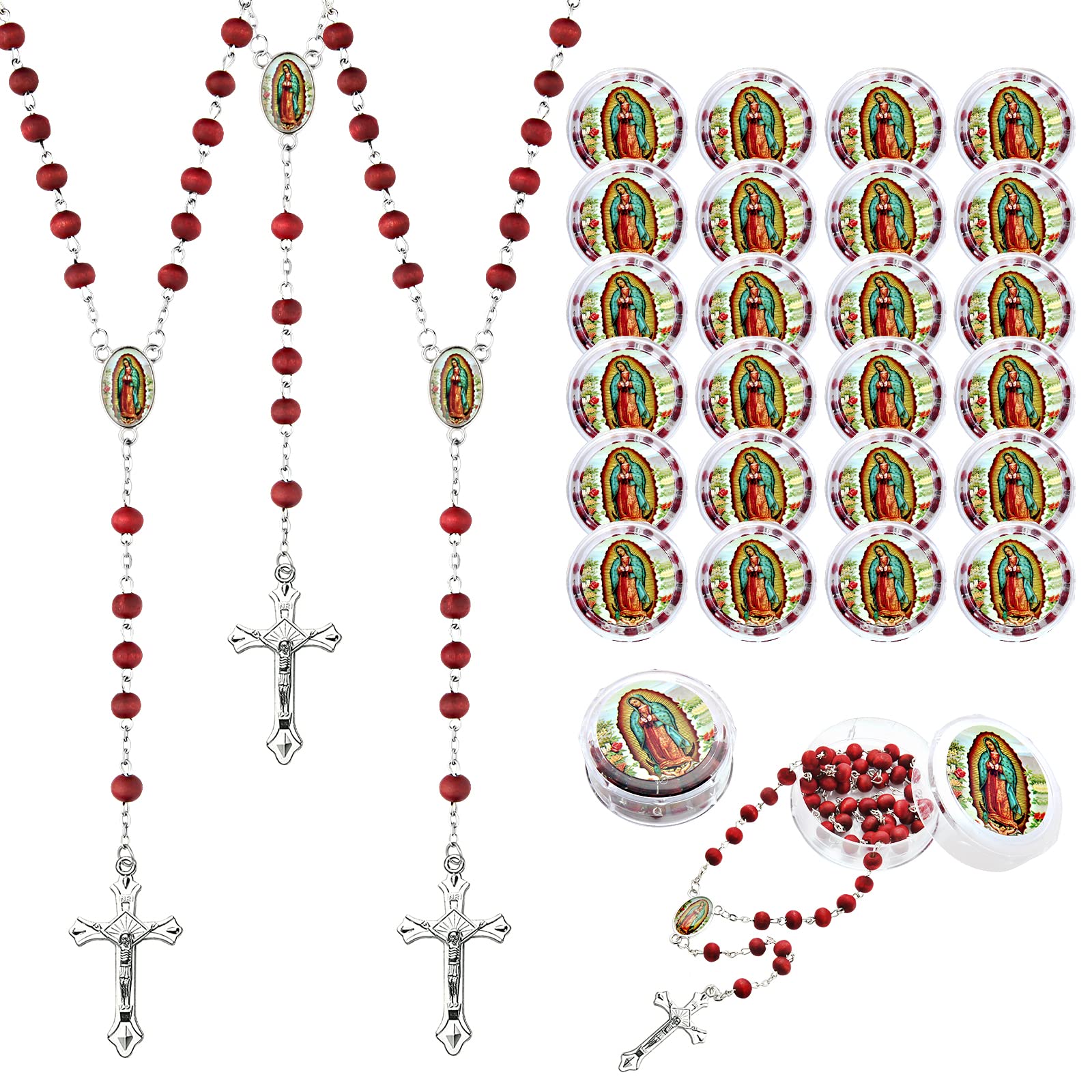 Amazon.com: 24 PCS Red Rosary Beads Bulk For Baptism Favors,Virgen De ...