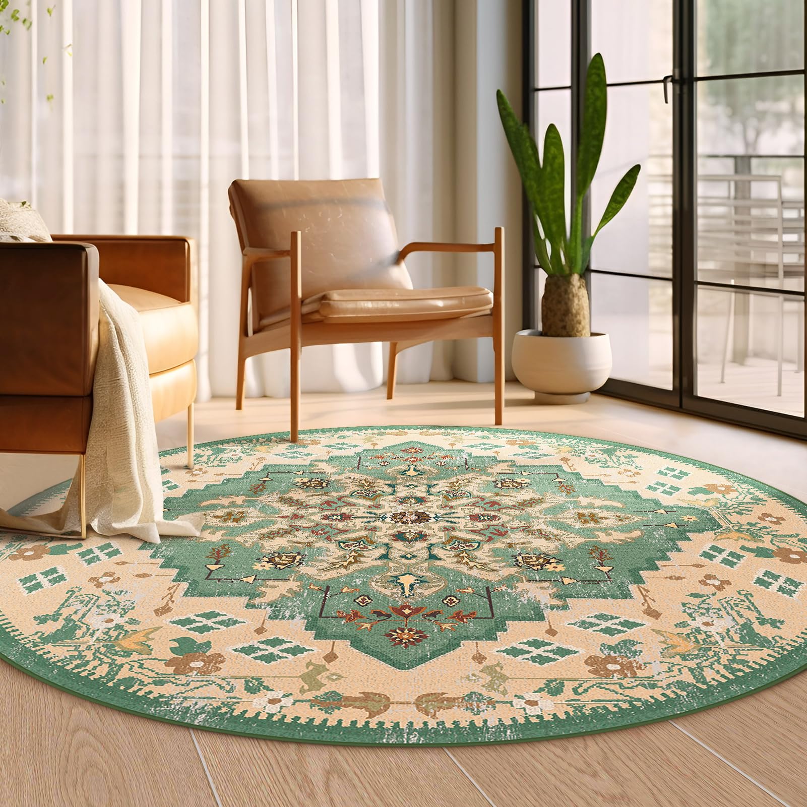 Amazon.com: Ashler Vintage Rugs, 4x4 Round Boho Rug, Ultra-Thin Rugs ...