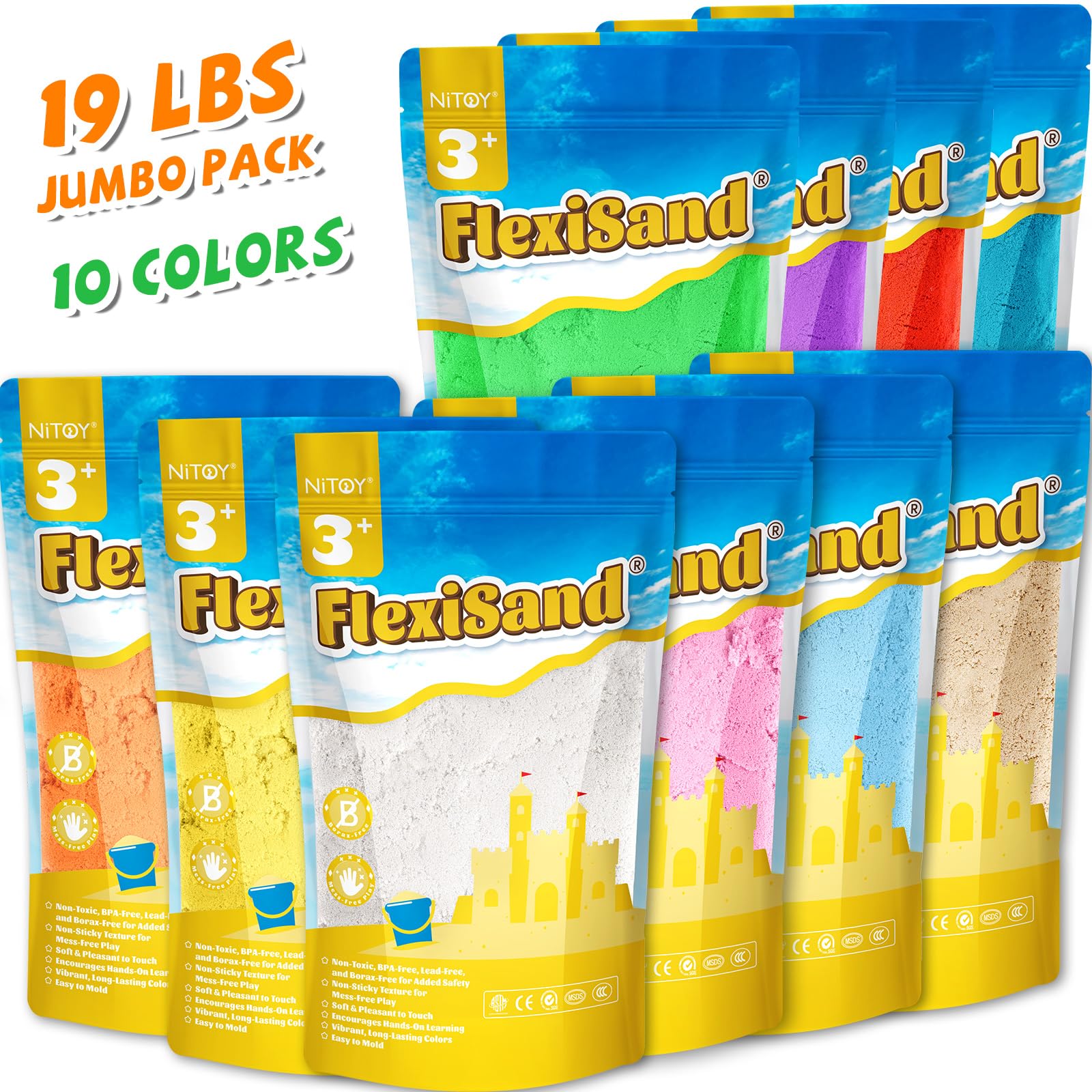 Snapklik.com : NiToy FlexiSand Value Pack 19lbs Of 10 Colored Moldable ...