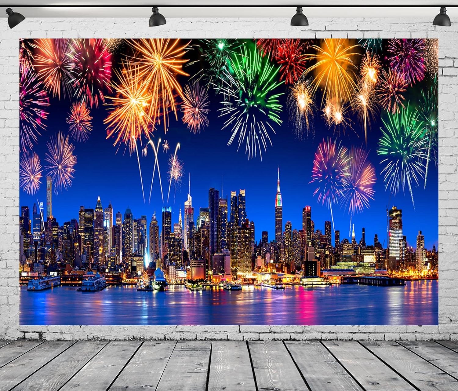 Amazon.com : CORFOTO 7x5ft Fabric New Year Fireworks City Night ...