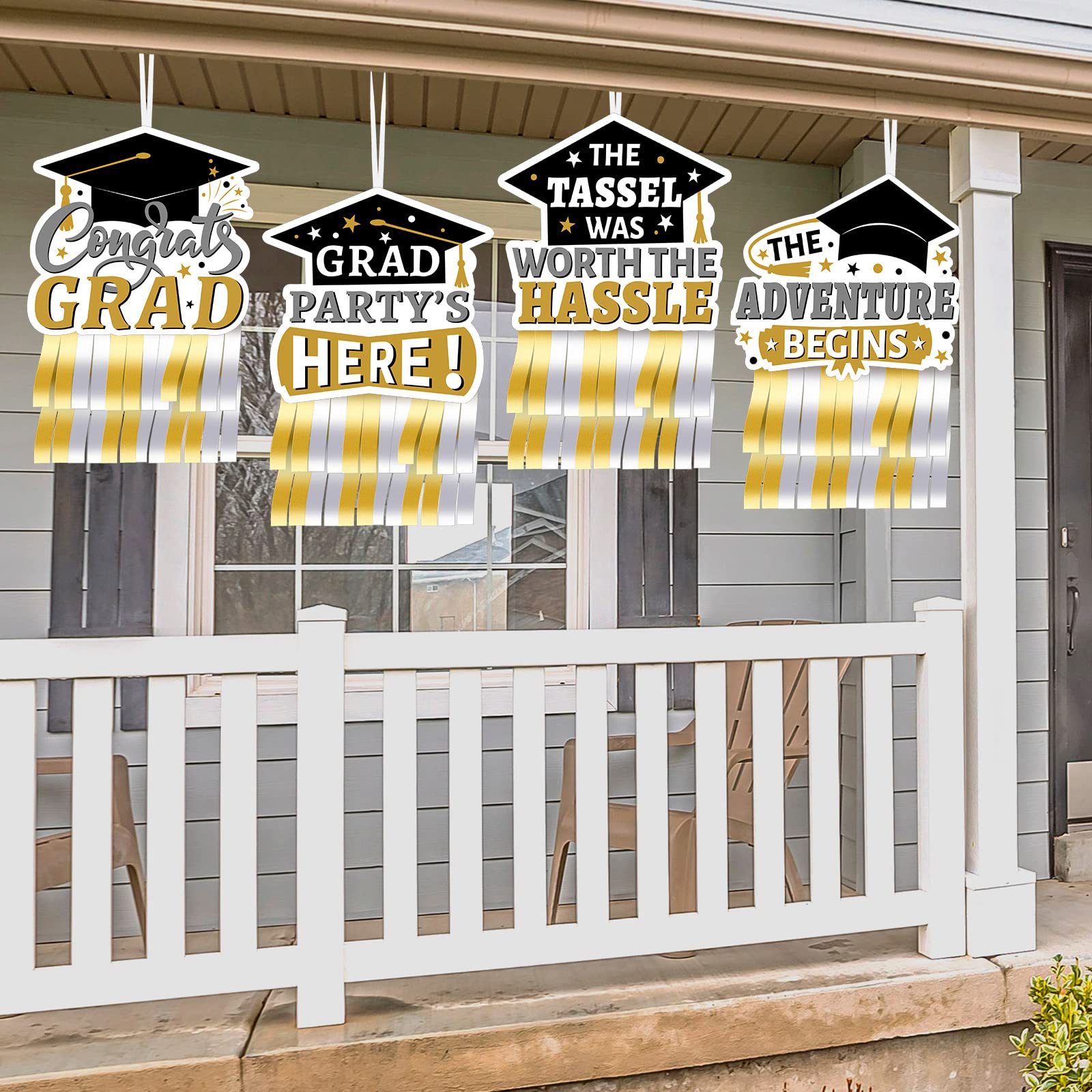 Amazon.com: Cindeer 4 Sets Black and Gold Graduation Party Decorations ...