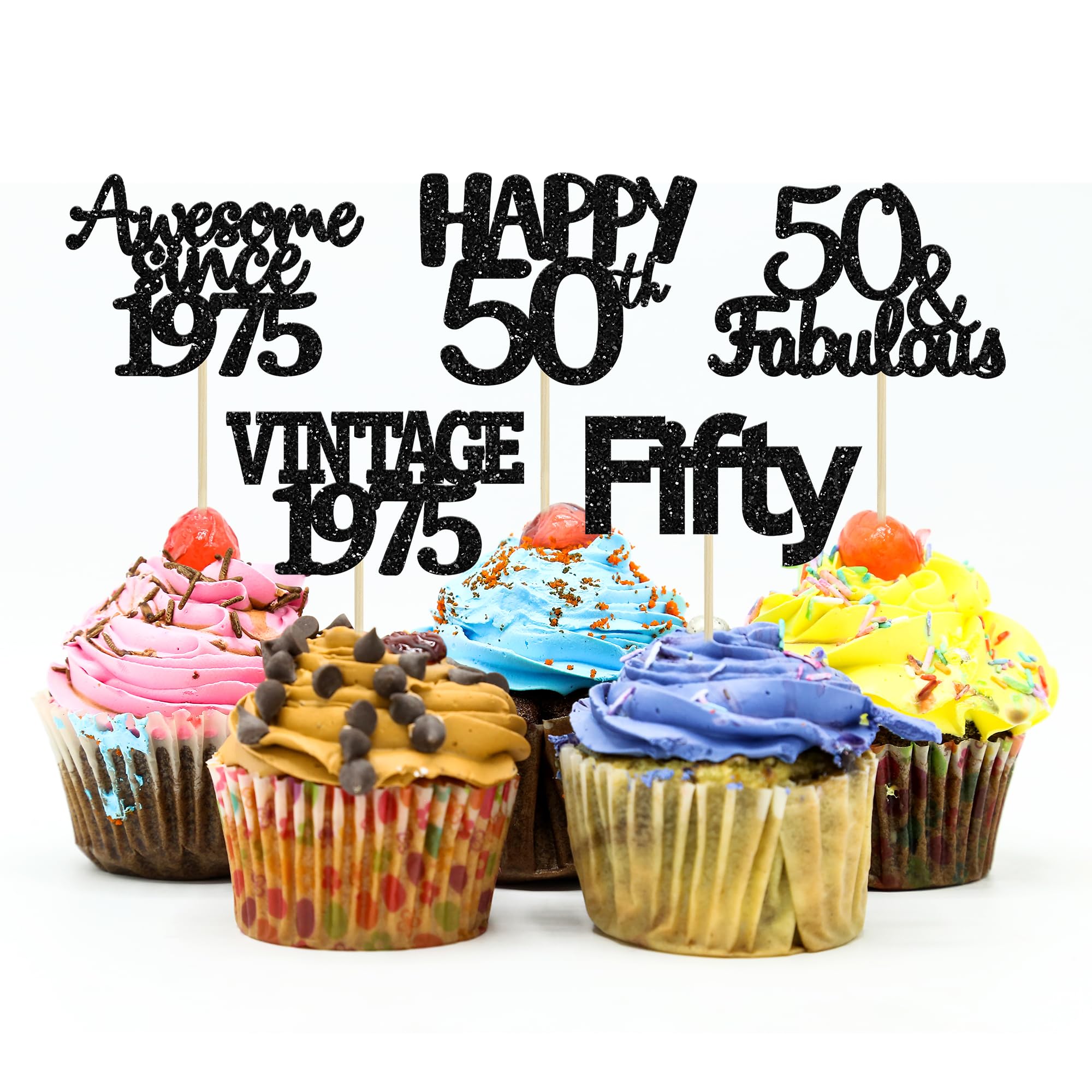 Amazon.com: Gyufise 30Pcs Vintage 1975 Cupcake Toppers 50th Birthday ...