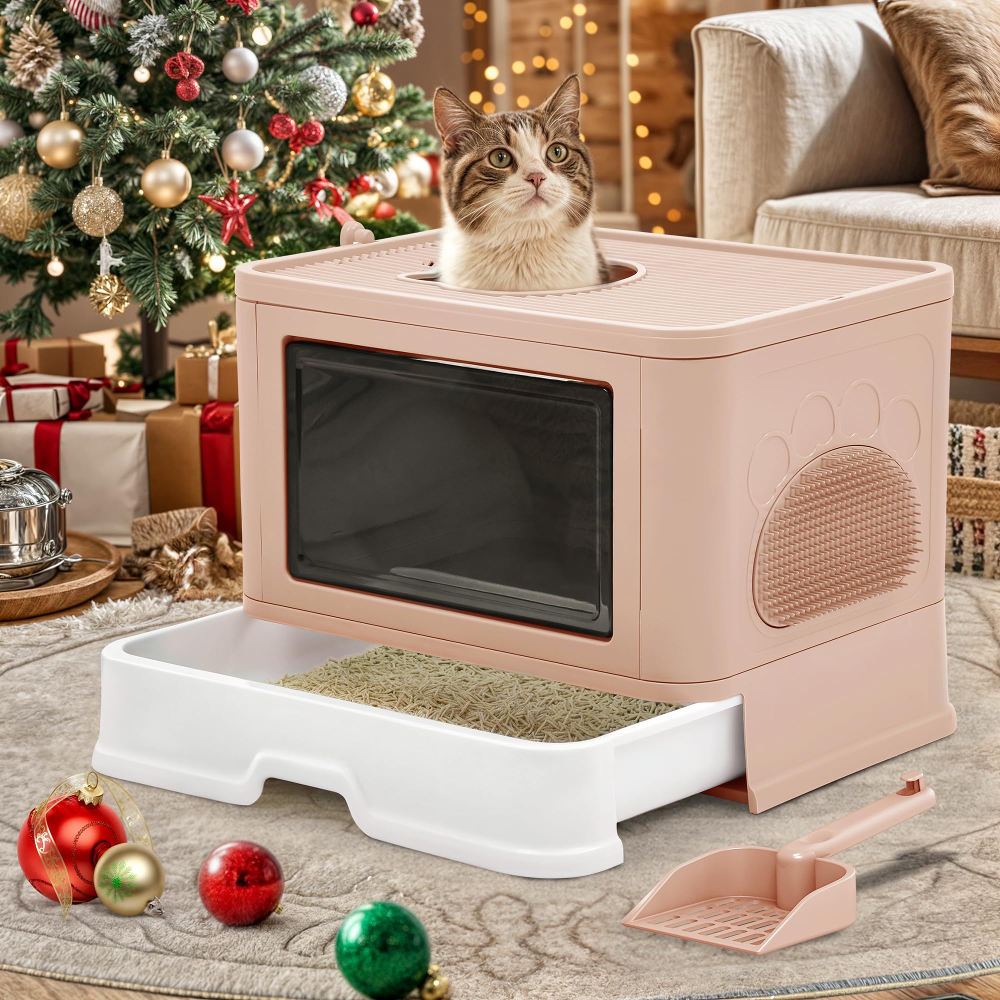 YITAHOME Litter Box with Lid, Large Enclosed Cat Litter Tray with Hood ...
