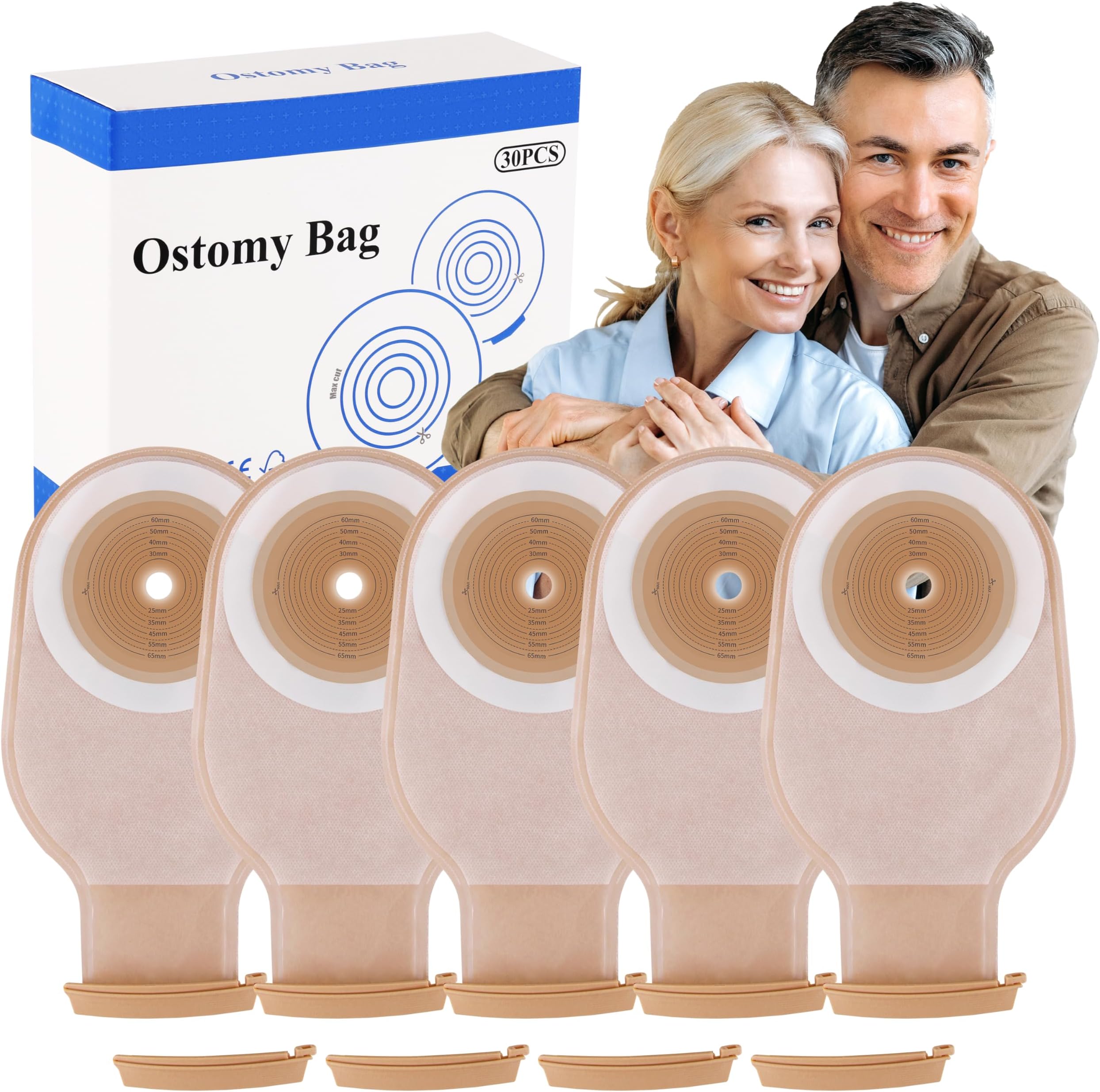 Amazon.com: 30 PCS Ostomy Bags,One Piece Cut to Fit Drainable Pouches ...