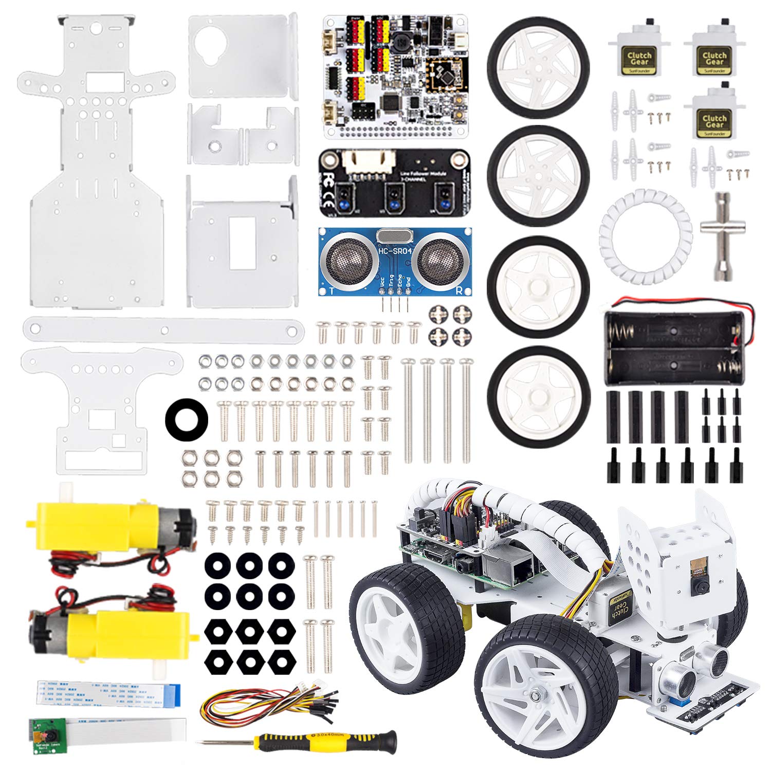 Buy SUNFOUNDER Raspberry Pi Smart Car Kit with Camera - AI Robot Car Color Face Detection, Line ...
