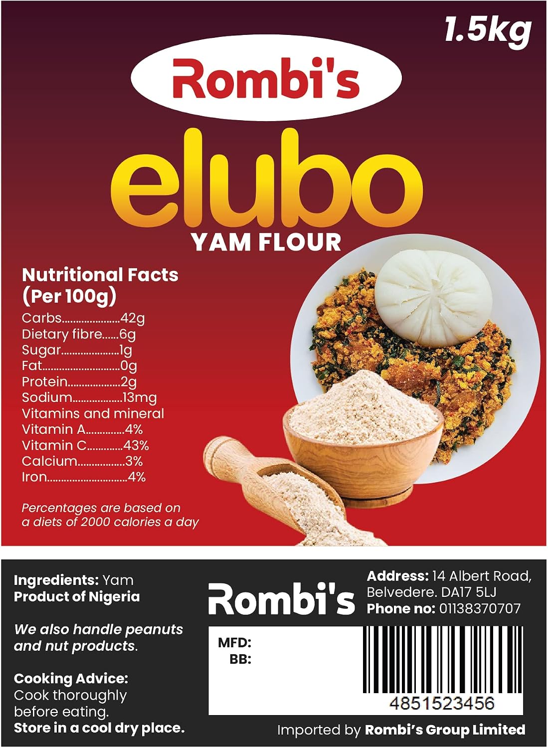 Rombi's Elubo Yam Flour 1.5kg : Amazon.co.uk: Grocery