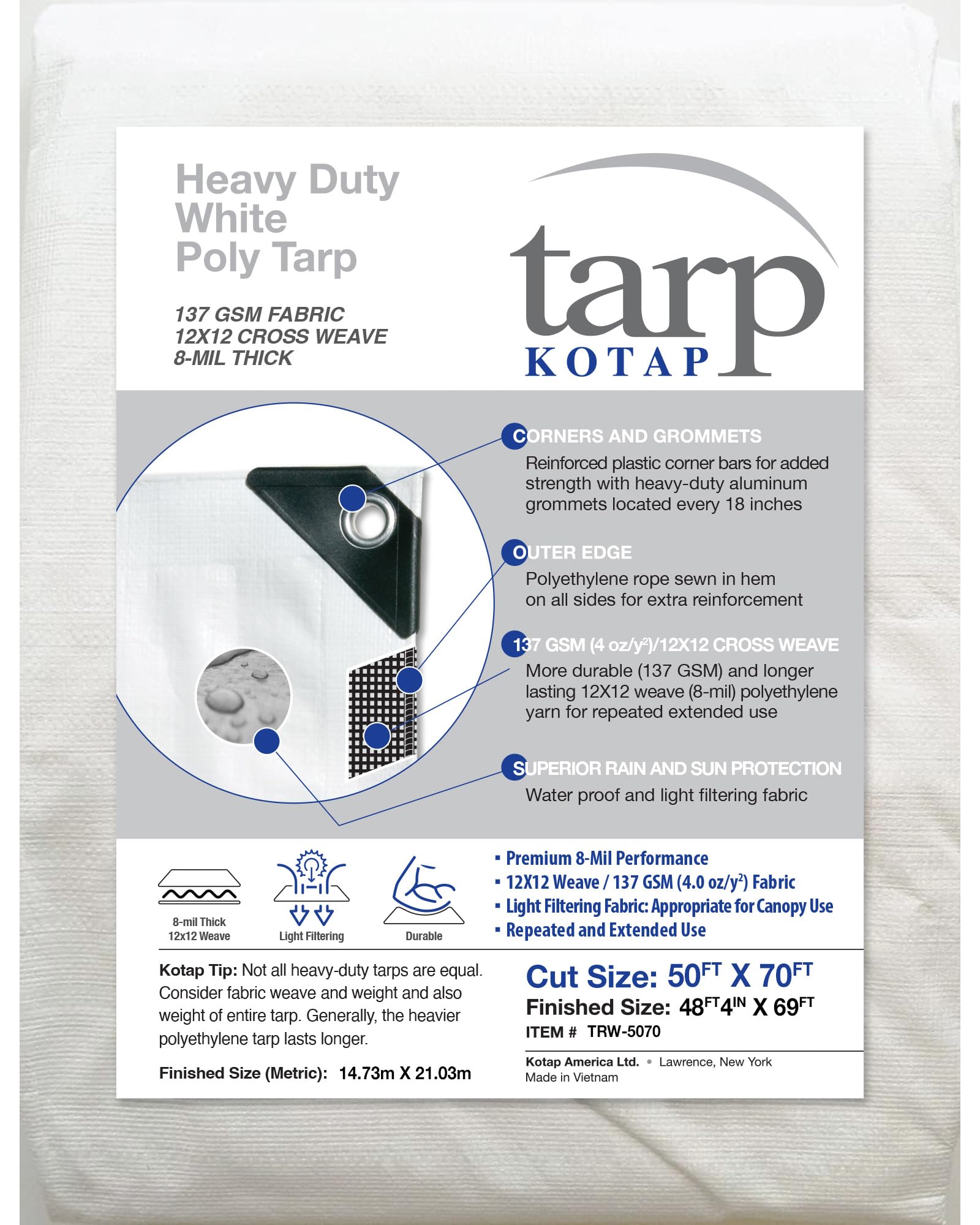 Kotap 50 x 70 Ft. Heavy-Duty Protection/Coverage Tarp, Superior Weave ...