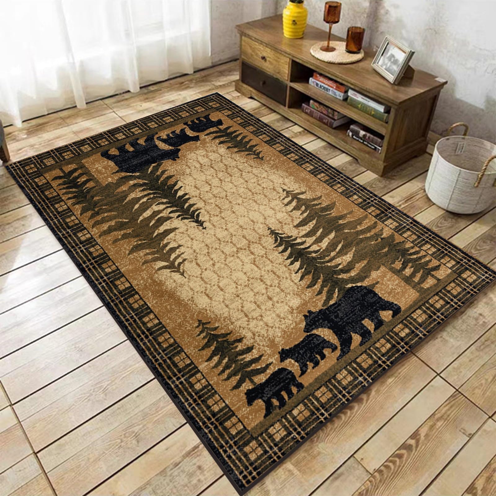 Amazon.com: Cabin Bear Area Rug for Bedroom, 5x7ft, Pine Rustic Lodge ...