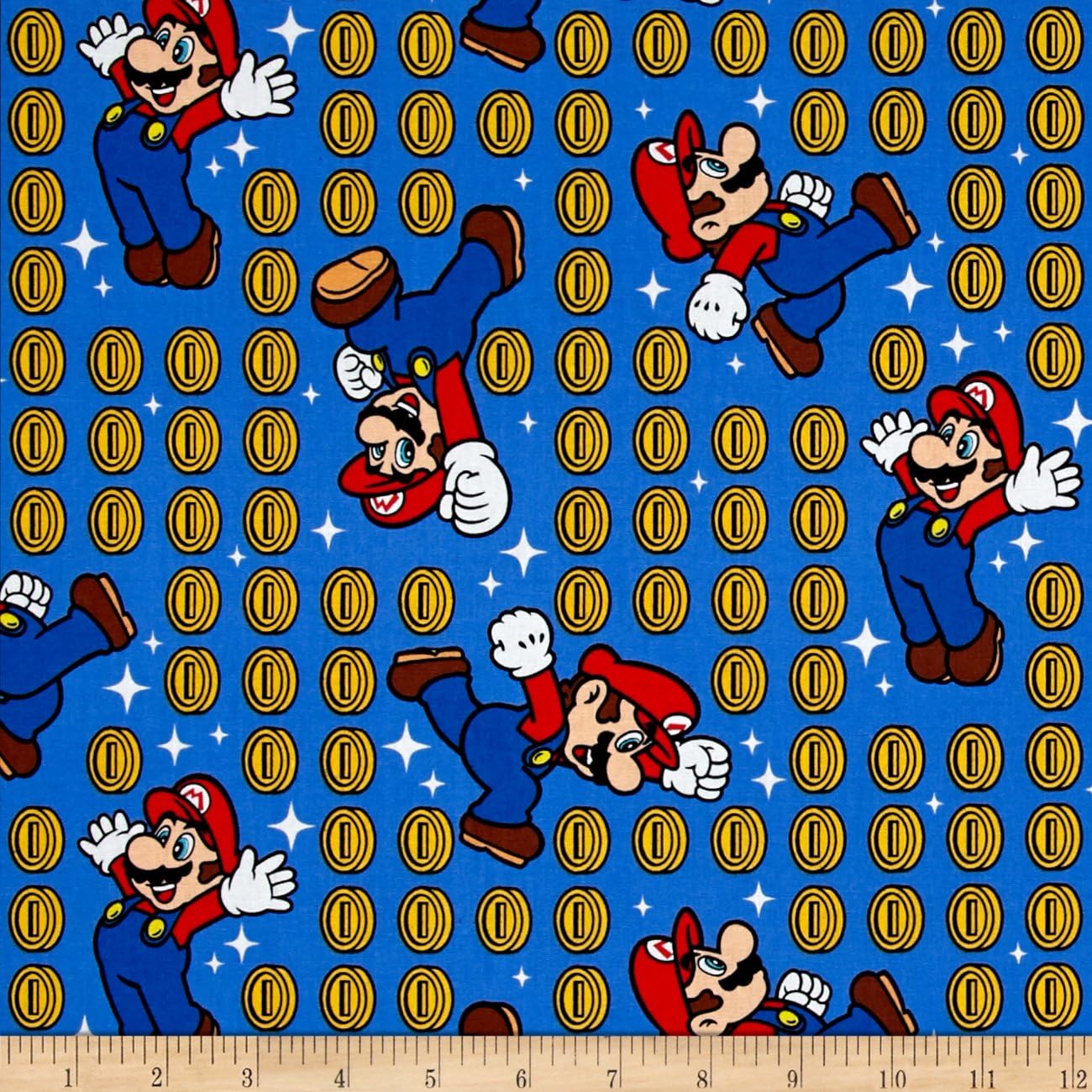 Amazon.com: Nintendo Super Mario Coin Toss Blue Fabric By The Yard ...
