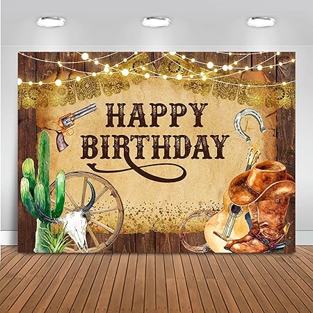 Amazon.com : Mocsicka Western Cowboy Happy Birthday Backdrop Rustic Old ...
