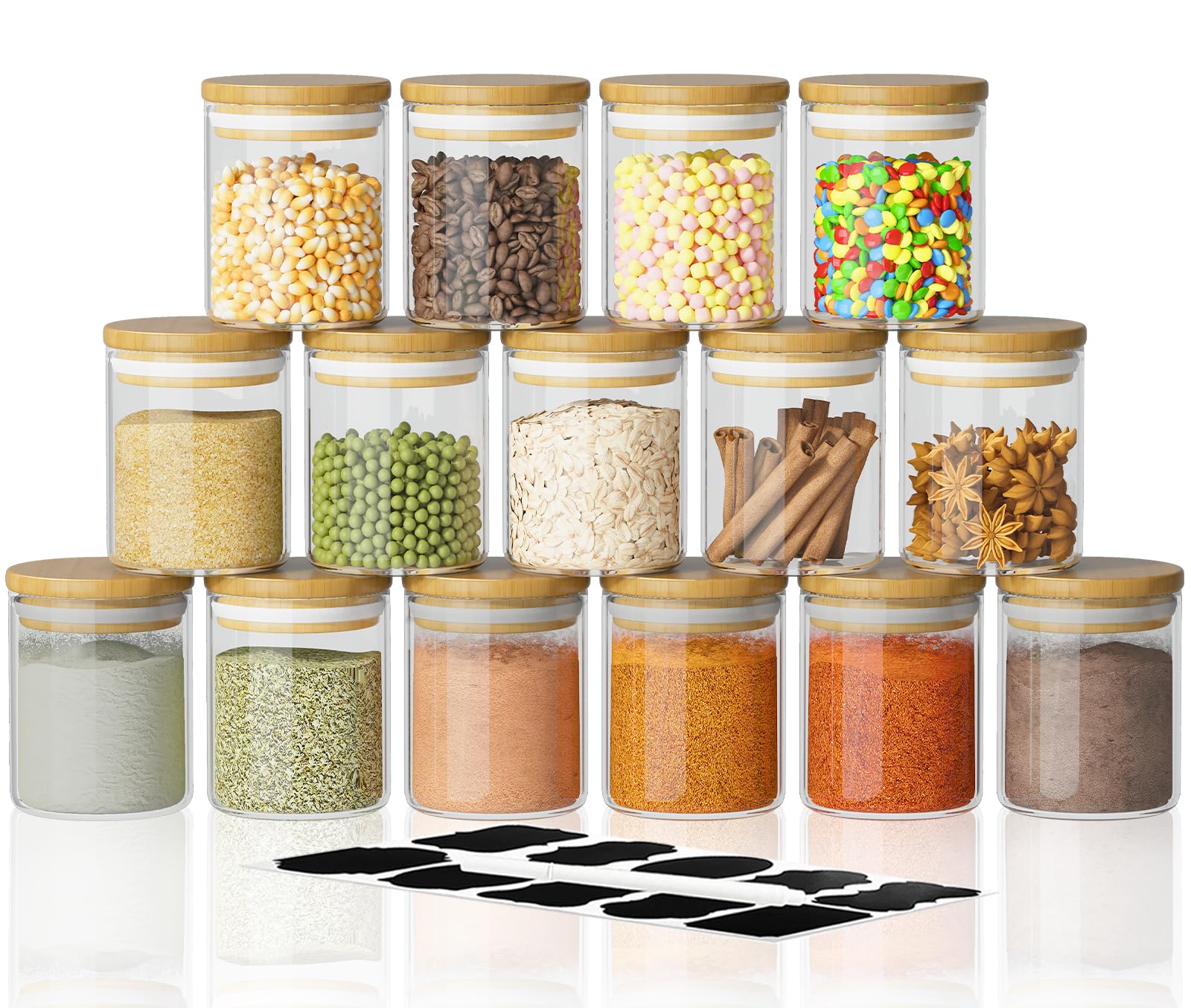 Amazon.com: SODSAI 15 Piece Glass Storage Jars Set with Airtight Bamboo ...