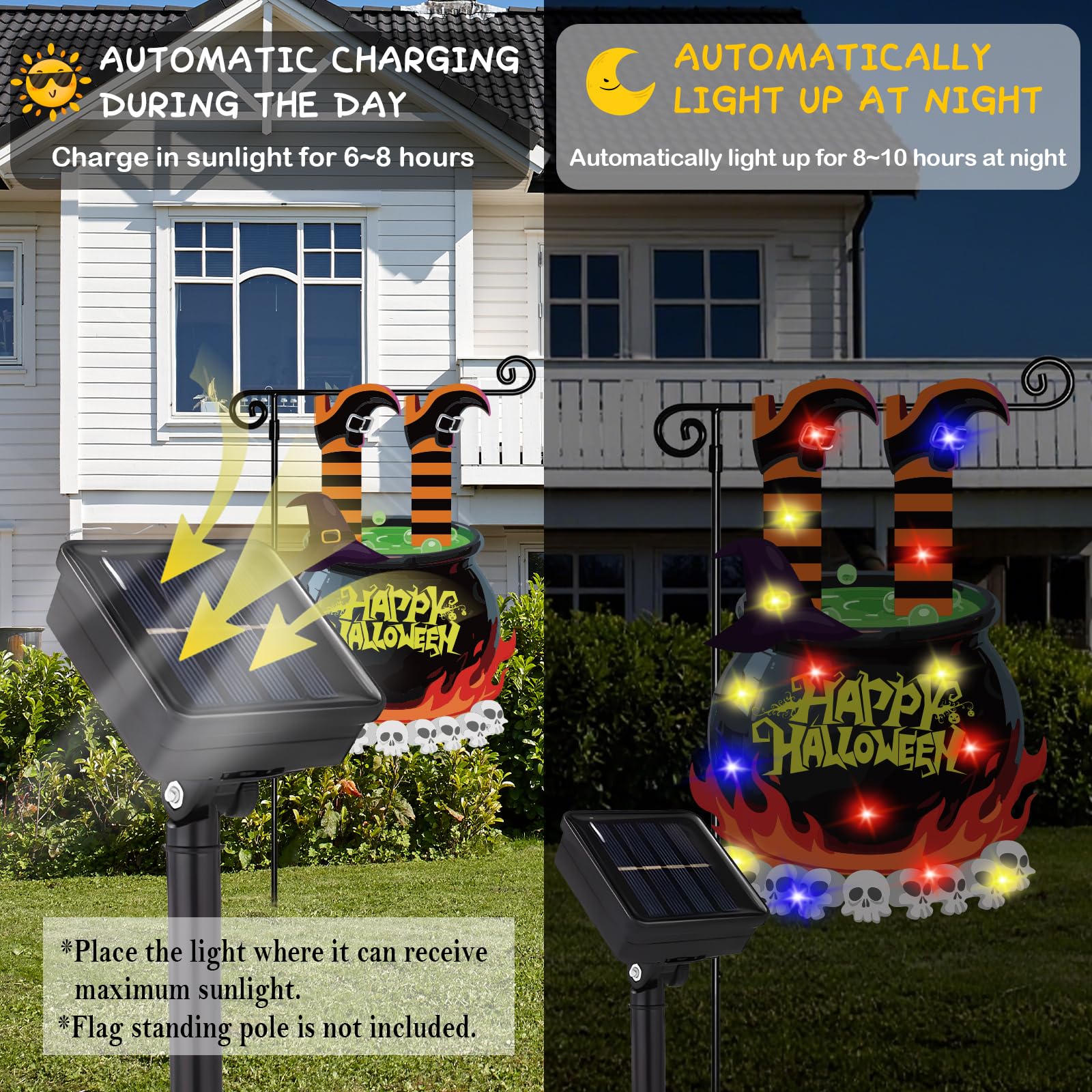 Snapklik.com : Halloween LED Garden Flag Light Up Solar Powered, Witch ...