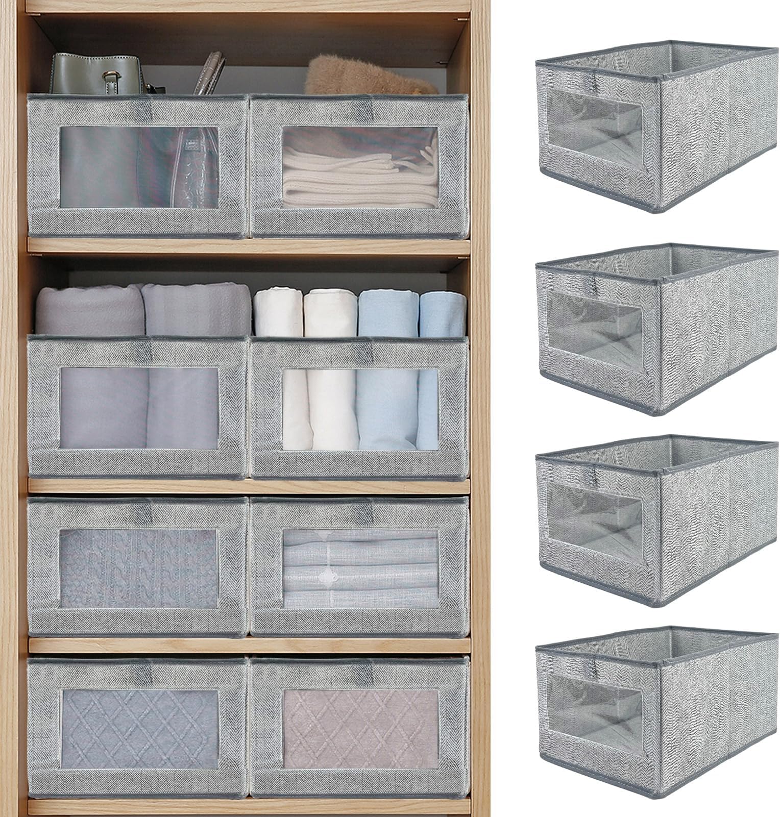 Amazon.com: 6 Pieces Linen Closet Storage Bins with Clear Window, Shelf ...