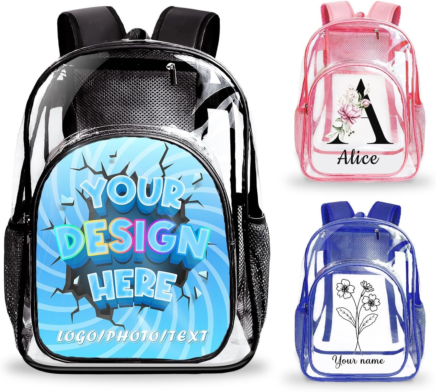 Amazon.com | Eccustomized Personalized Clear Backpacks for Kids - TPU ...