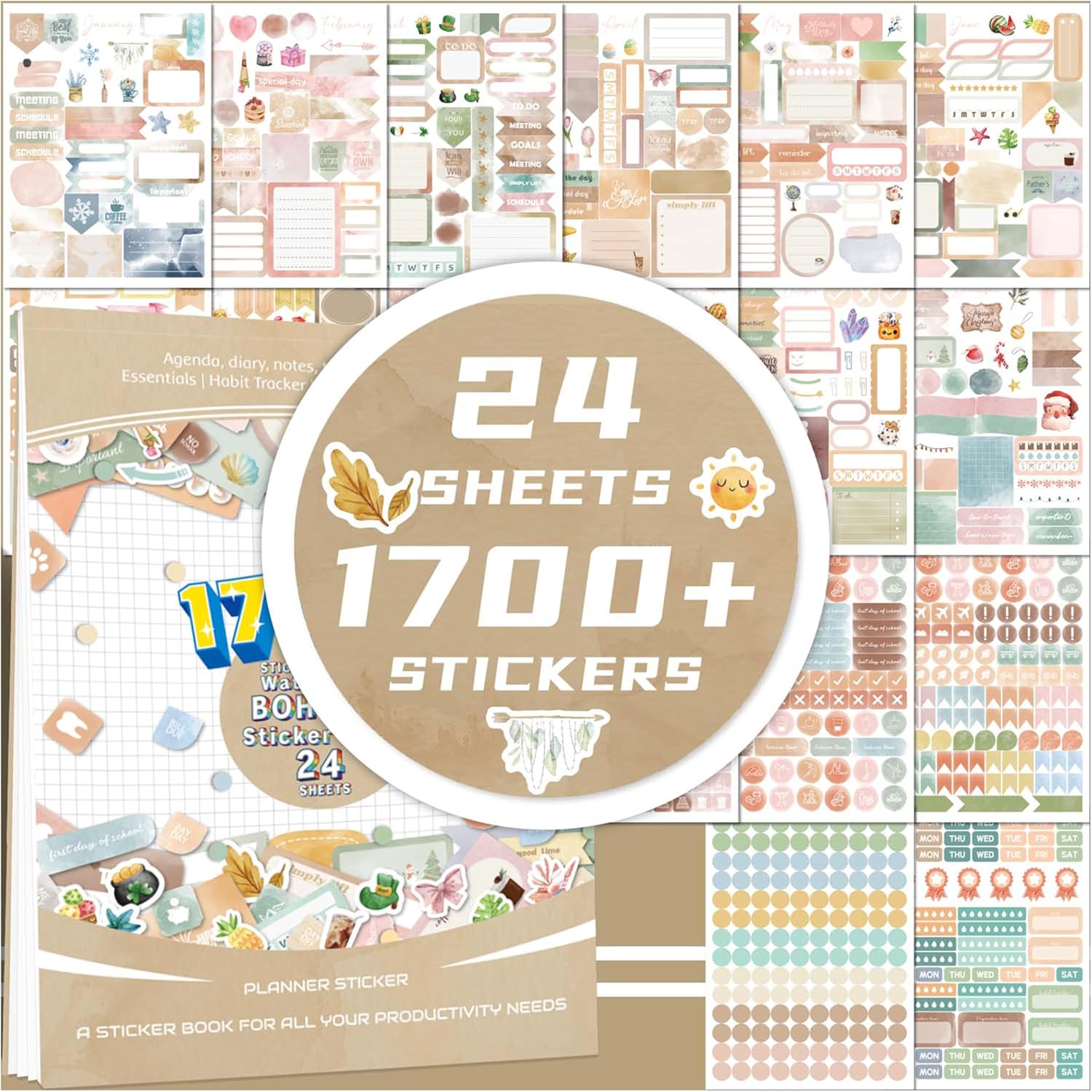 Amazon.com: KEKEMEOW Happy Planner Stickers Book 24 Sheets, 1700+ Pcs ...