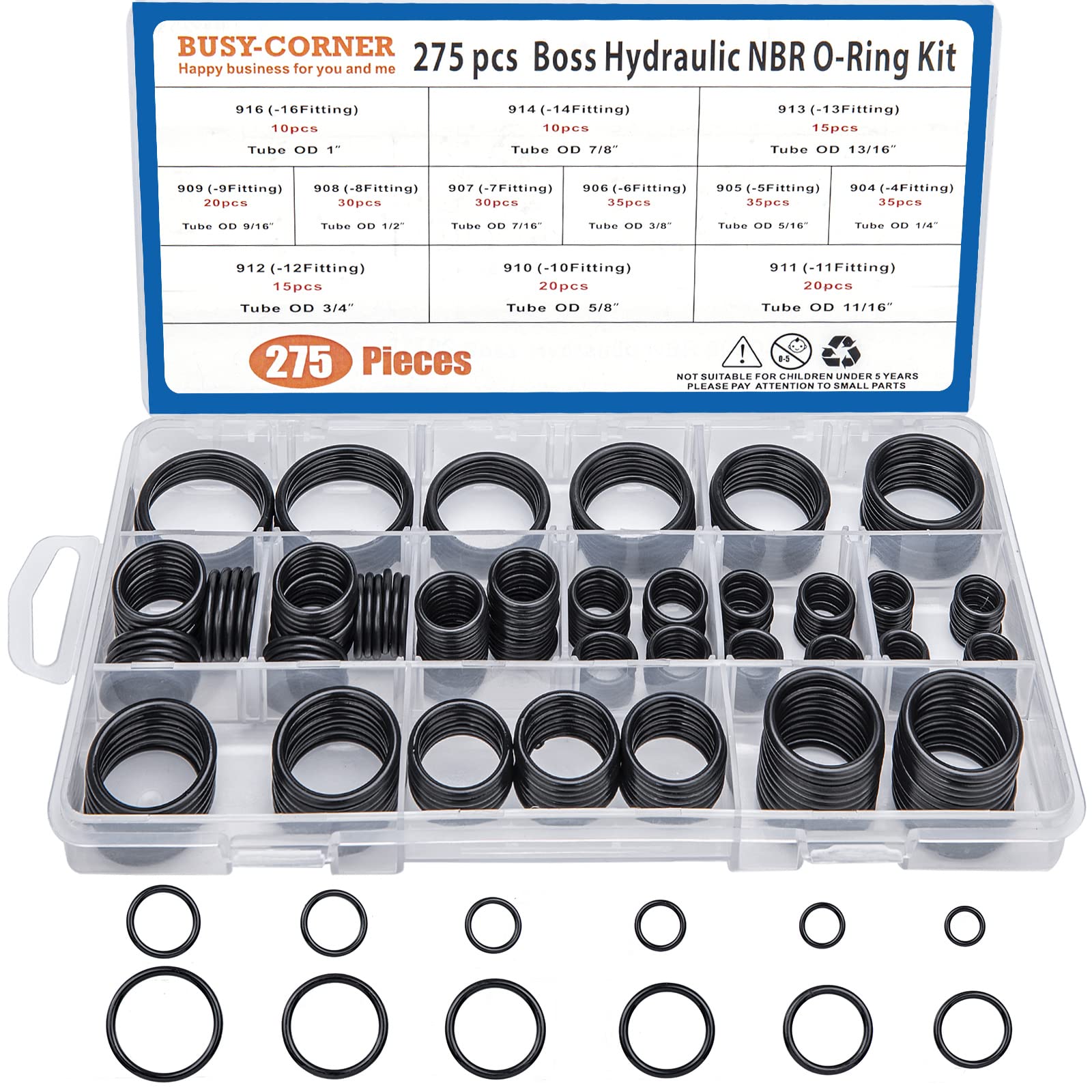 Buy Busy-Corner SAE 275PCS Boss O-Ring Assortment Kit,Nitrile Buna 90 ...
