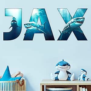 Amazon.com: Shark Wall Decal Sticker Art with Custom Name Vinyl Letters ...