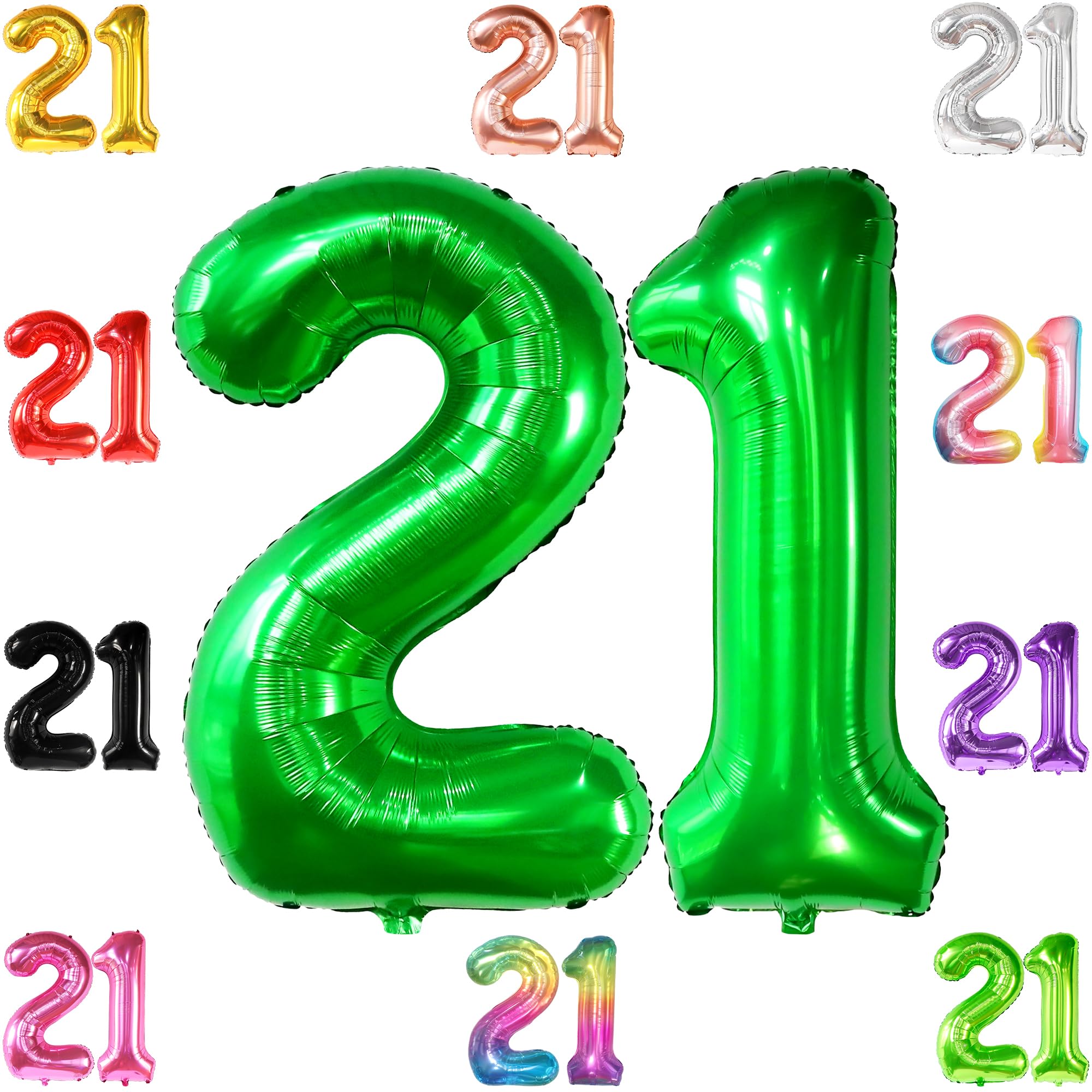 Amazon.com: KatchOn, Dark Green 21 Balloons Numbers - 40 Inch | Green ...