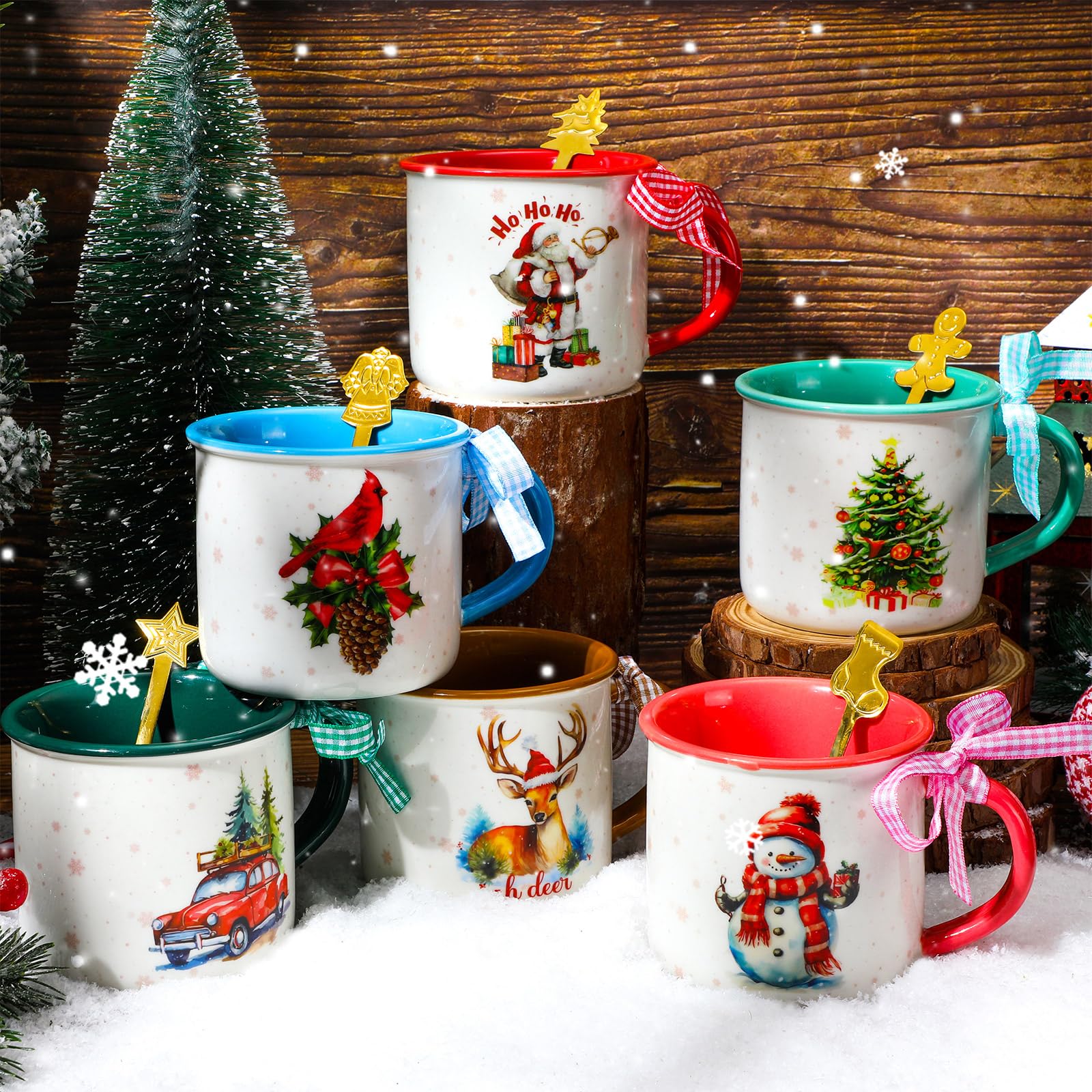 Amazon.com: Baderke 6 Set Christmas Coffee Mugs and Spoons 11 oz ...