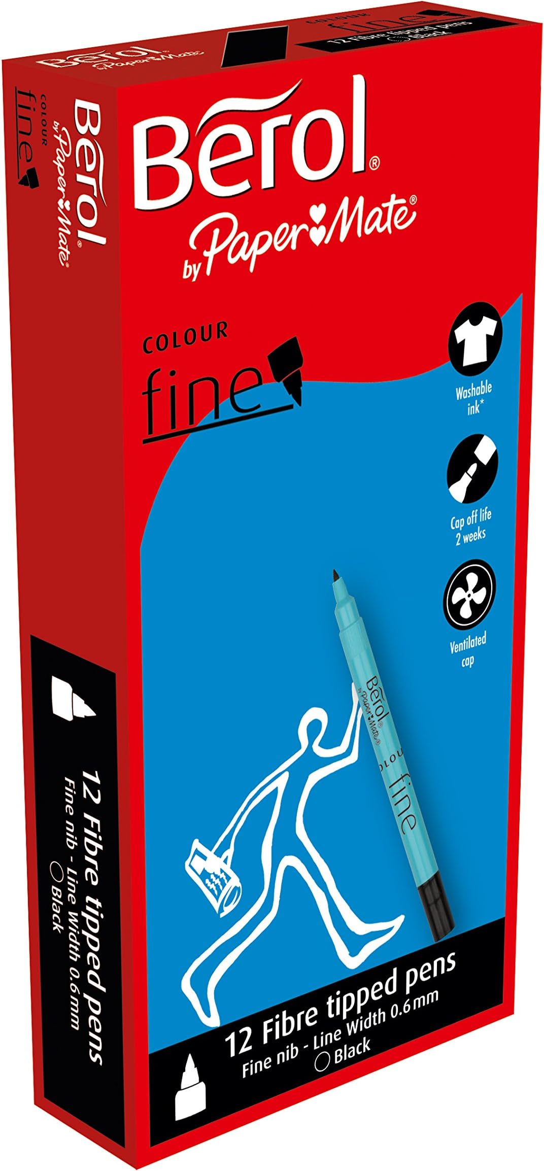 Berol Colour Fine Fibre Tipped Pen with 0.6 mm Line Width - Black, Pack ...