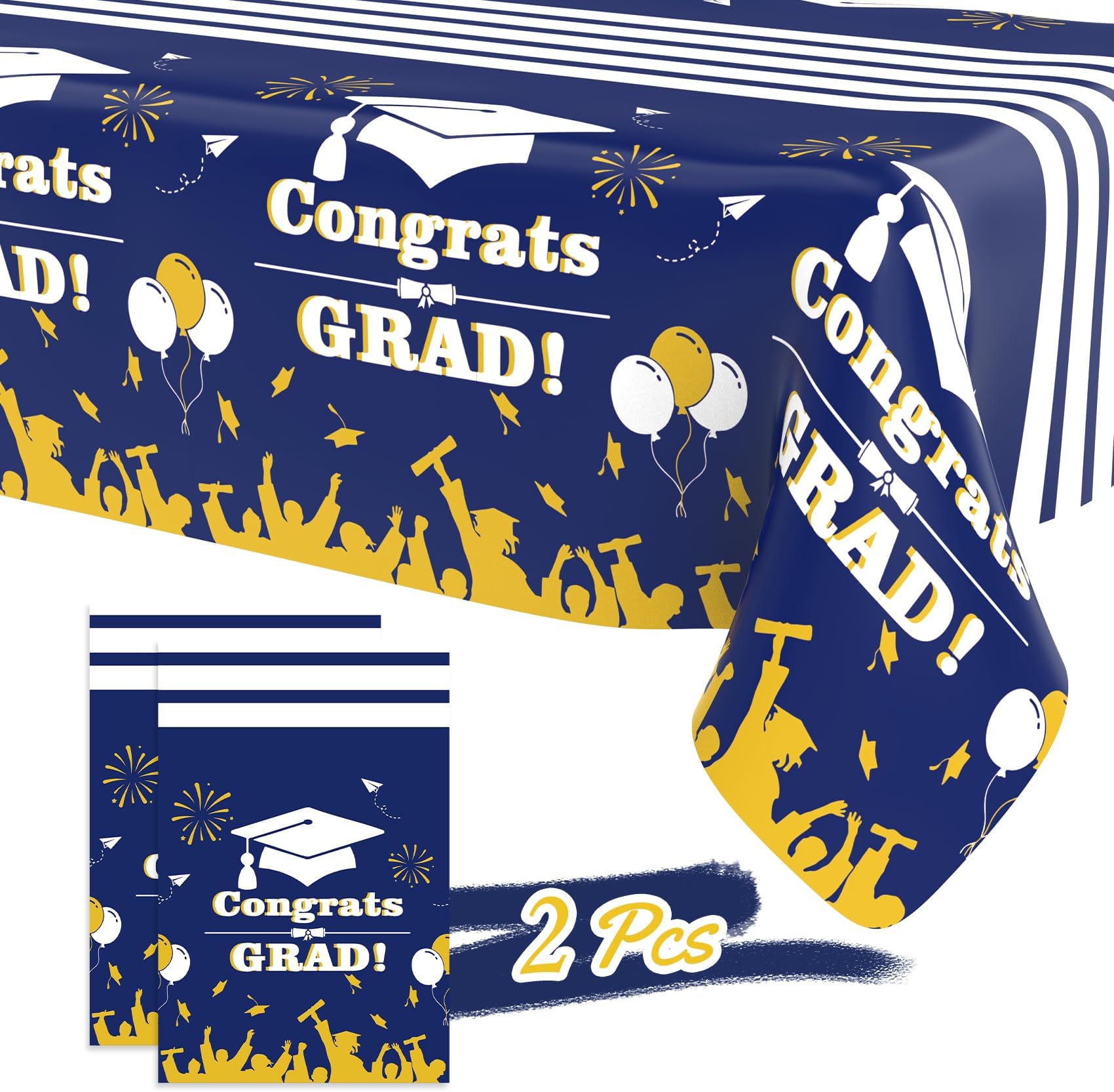 Amazon.com: Tentaquil 3Pcs Blue and Sliver Graduation Table Cloth ...