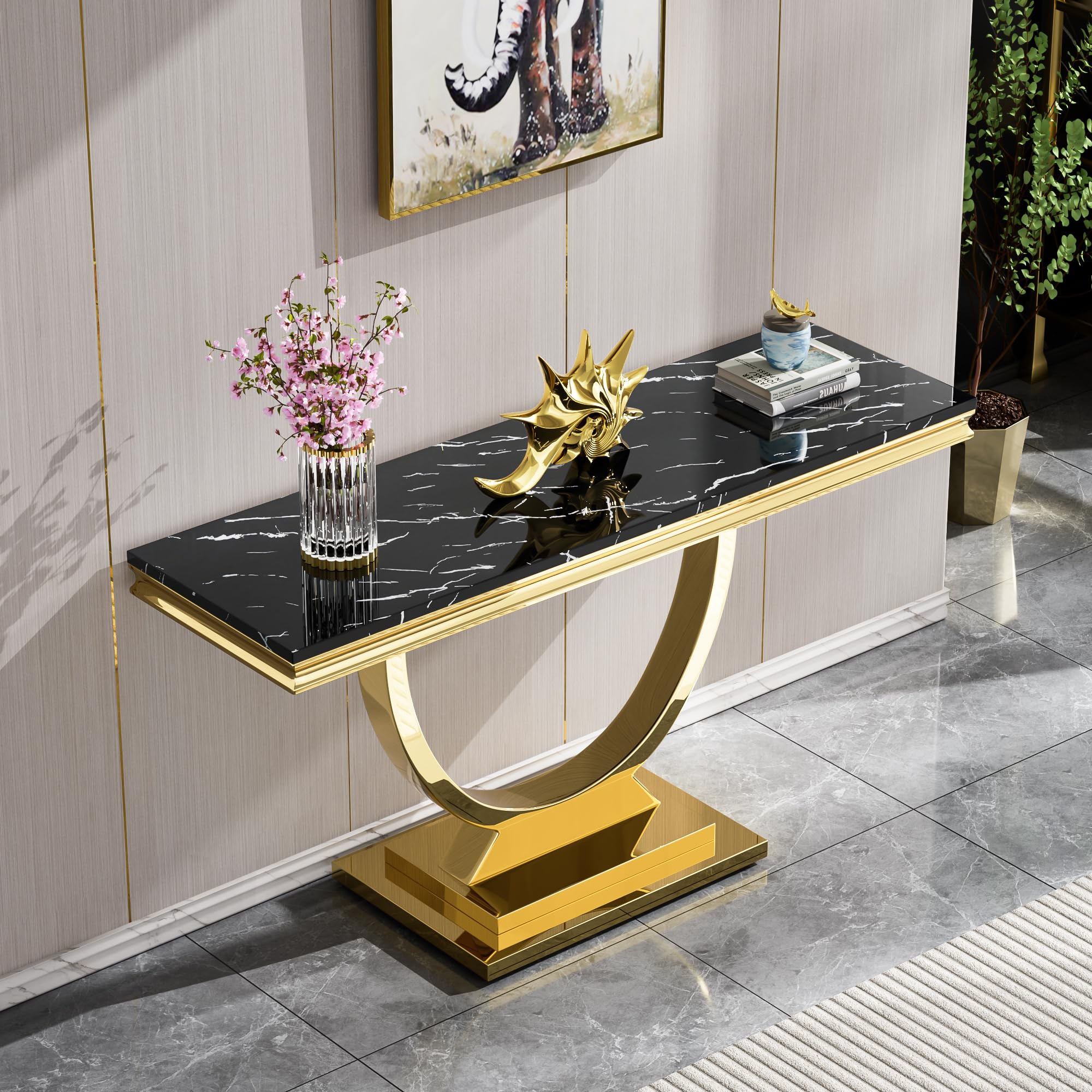 Amazon.com: Henf 47" Marble Console Table Modern Black Faux Marble ...