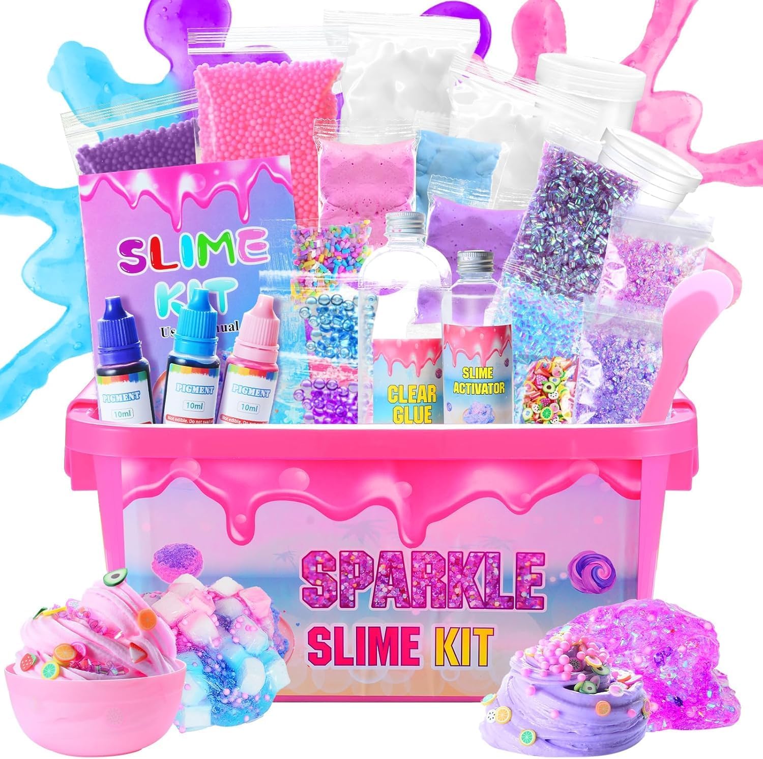 Purfex Sparkle Slime Kit for Kids|33 Accessories|Crunchy Slime| Foam ...
