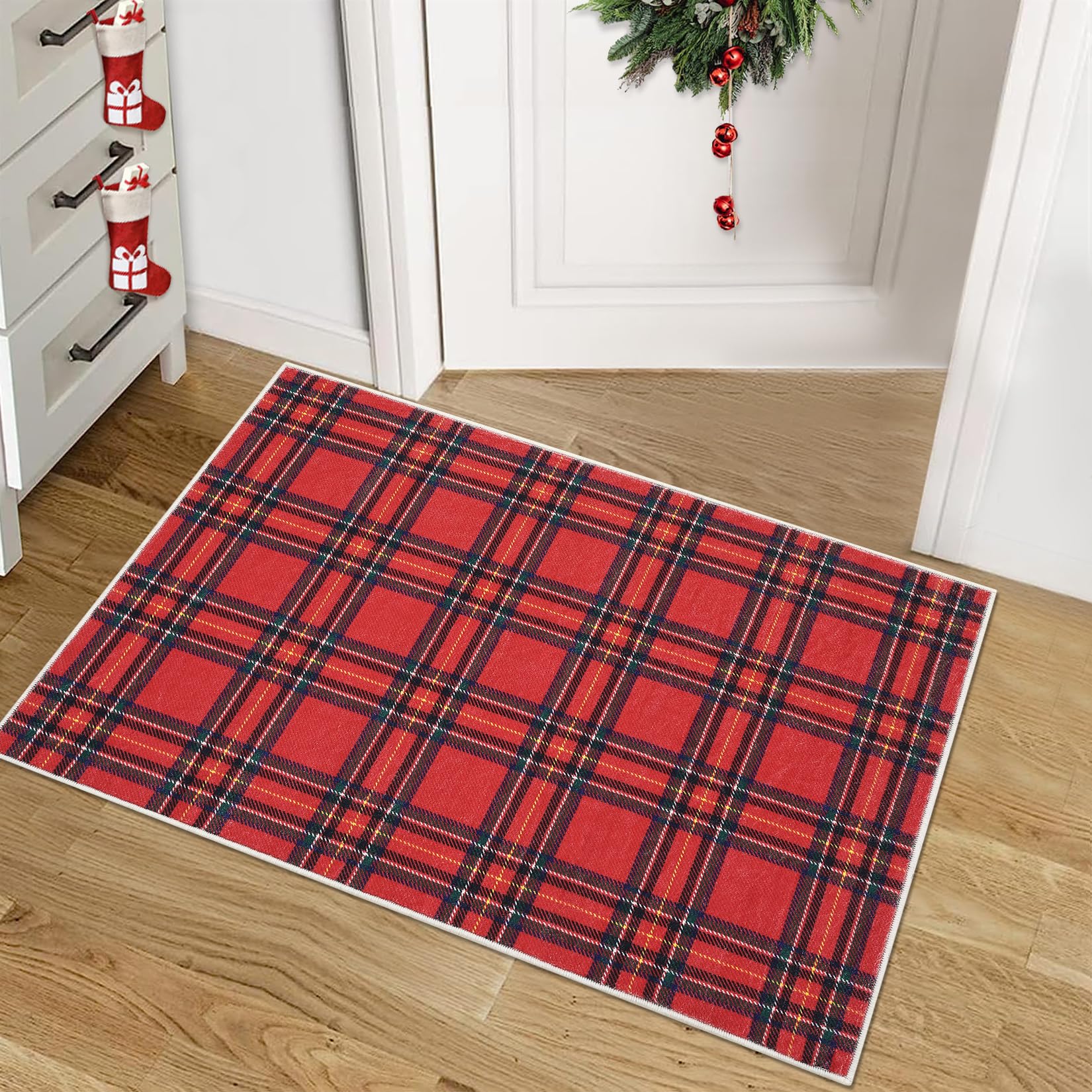 Amazon.com: ROYHOME Christmas Entryway Rug Xmas Buffalo Plaid Small Rug ...