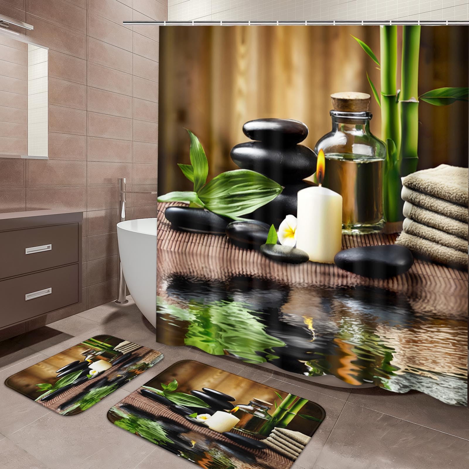 Zen Bathroom Shower Curtain Zen Stones White Water Lily Butterfly