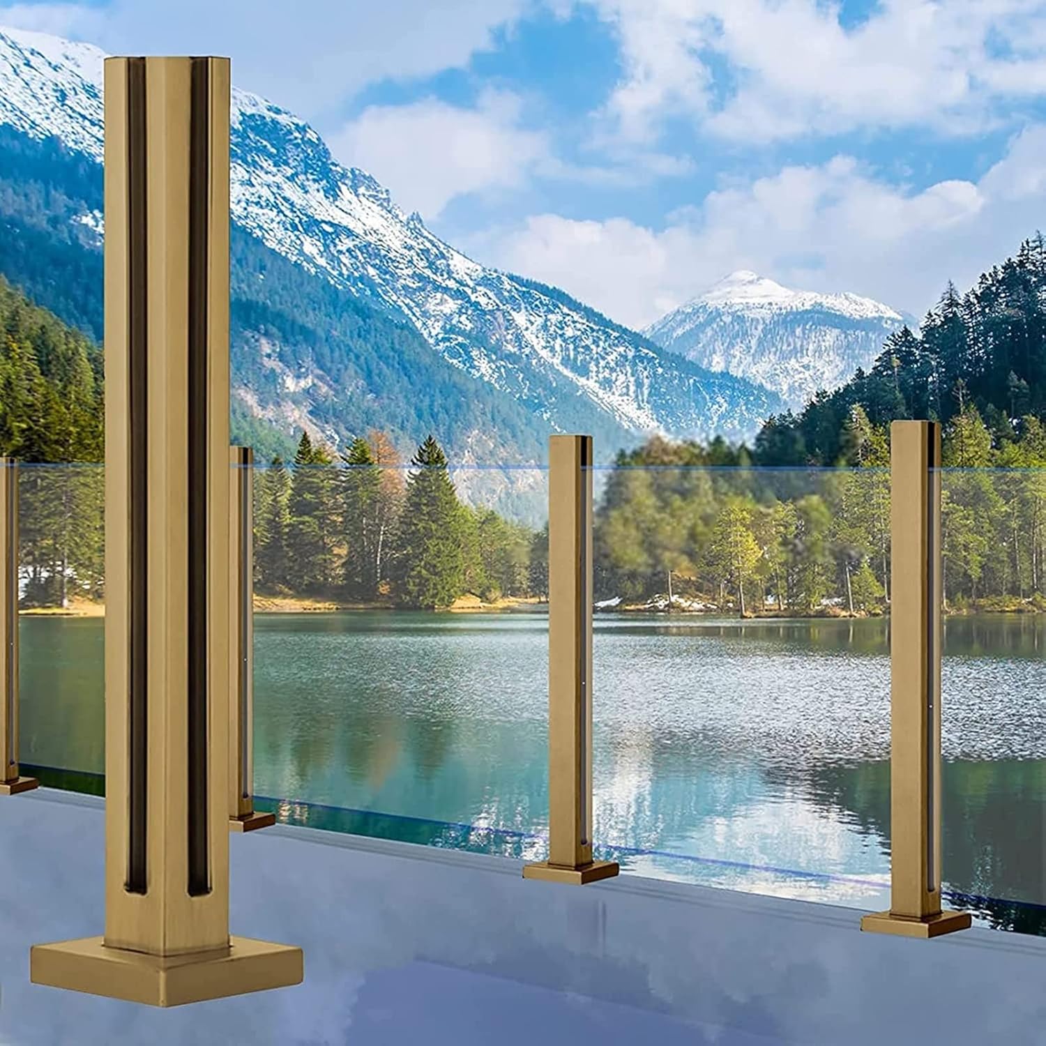 Amazon.com: Gold Glass Railing Post System for Deck Balcony Pool Side ...