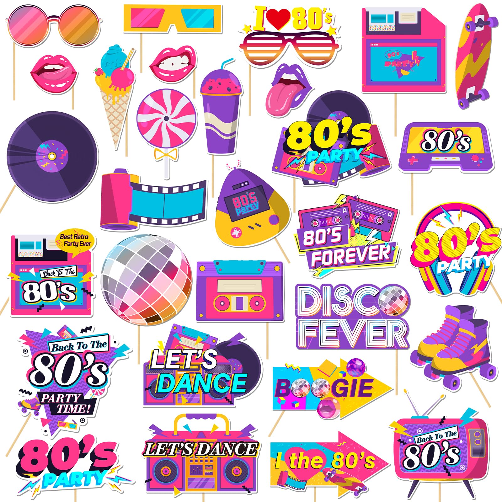 Amazon.com: 80's Photo Booth Props,30 Pcs Retro 1980s Party Time ...