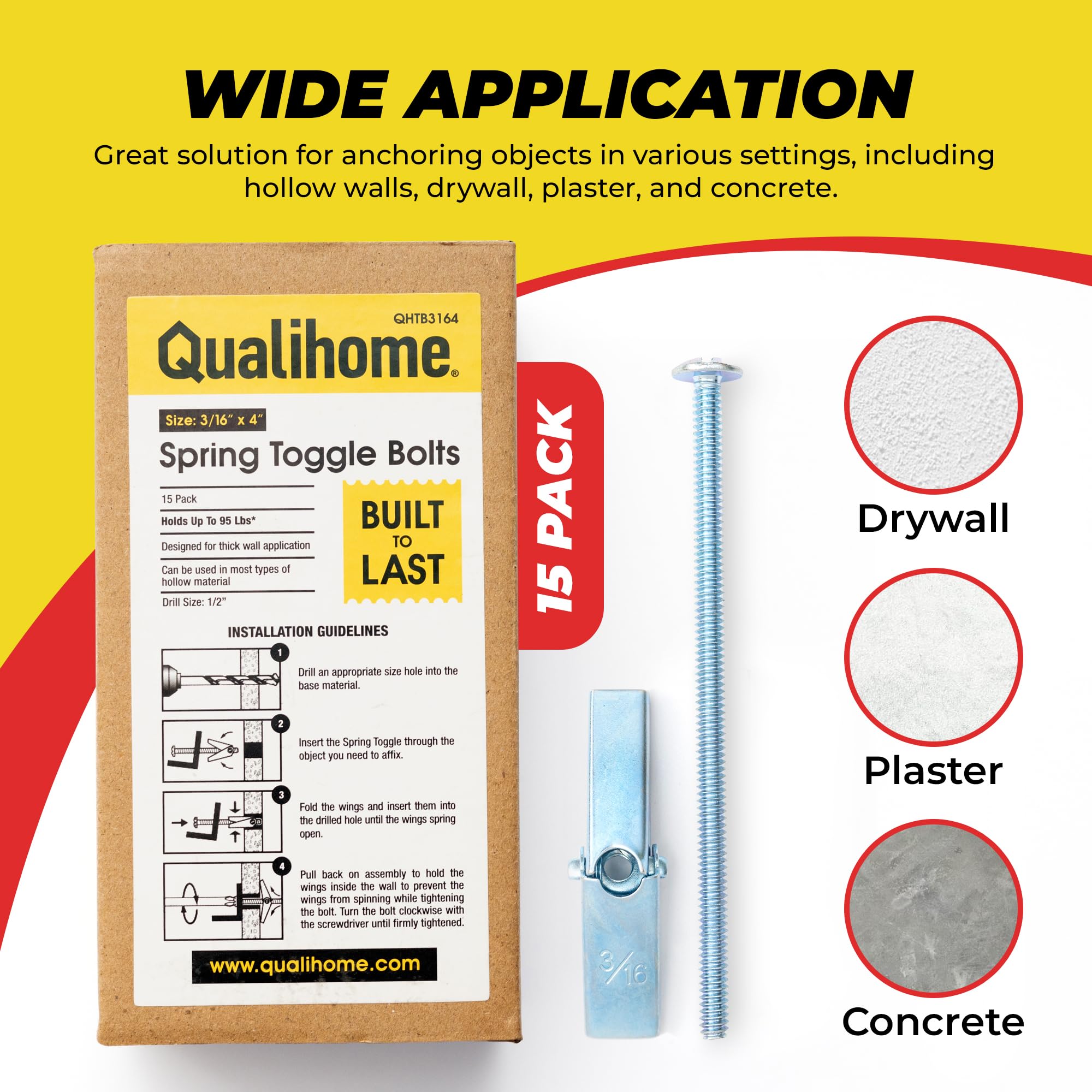 Snapklik.com : QUALIHOME Spring Toggle Bolt Anchors - Heavy Duty Wall ...