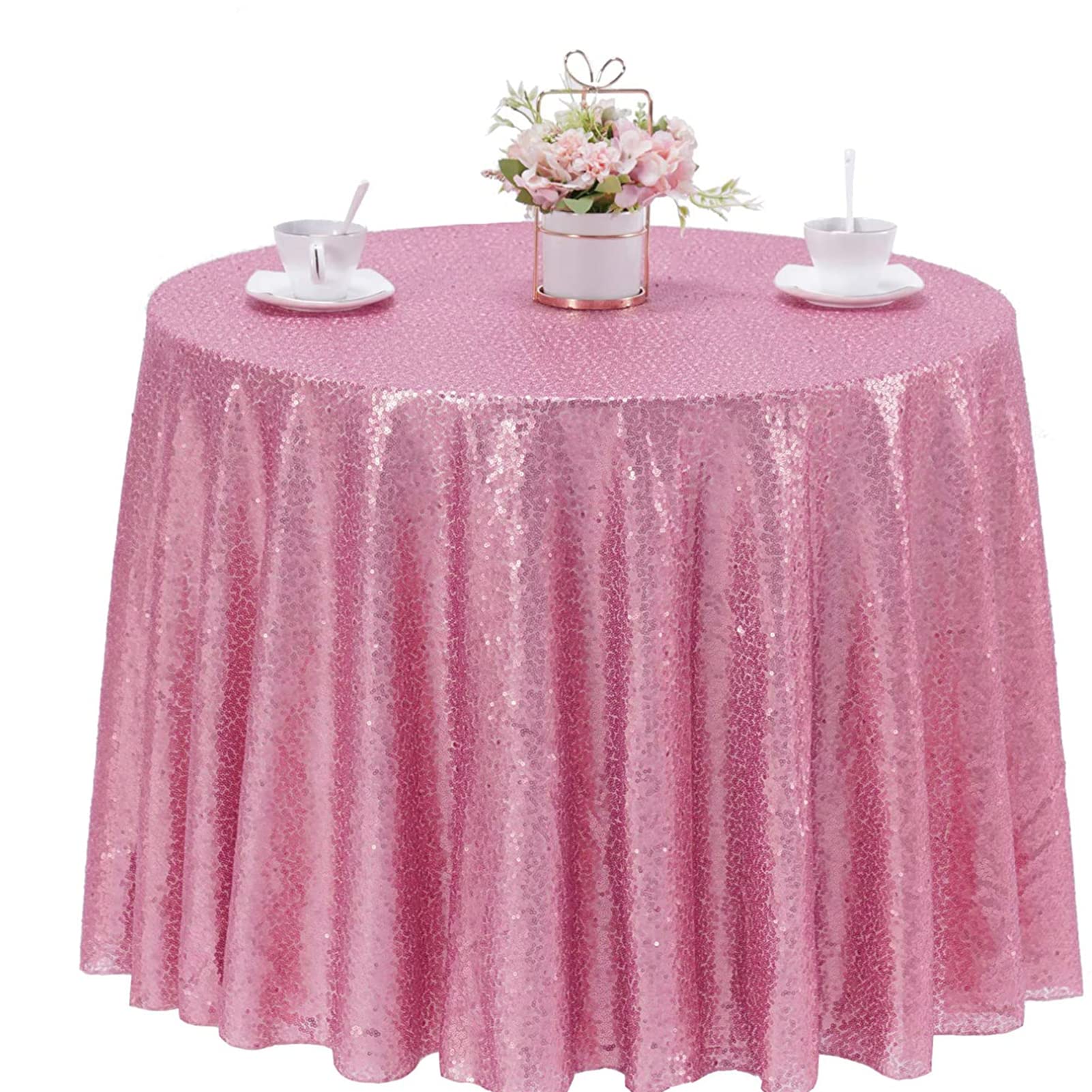 Amazon.com: TCBESTO Rose Pink Sequin Tablecloth 72" Round Fuchsia Pink ...