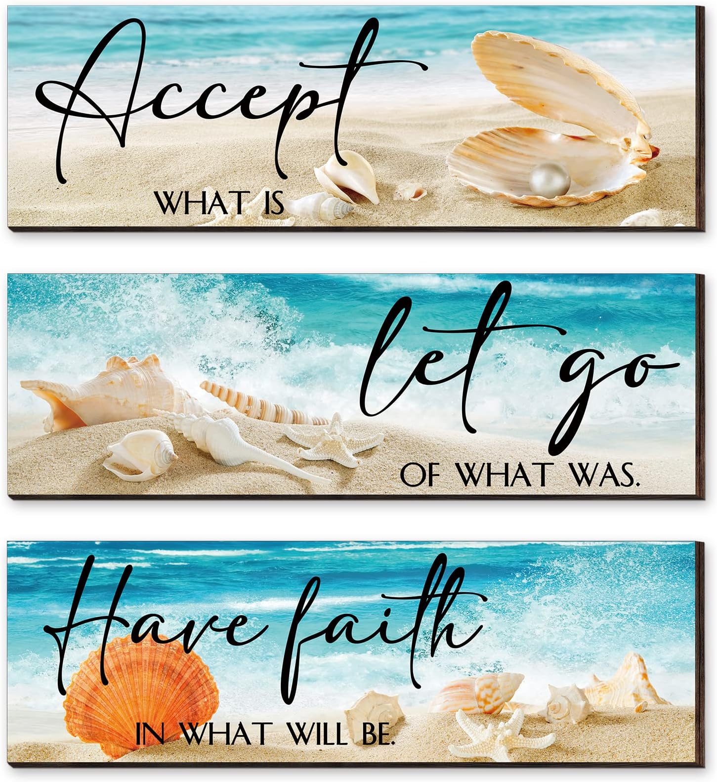 Amazon.com: 3 Pieces Ocean Inspirational Wooden Wall Decors Accept Let ...