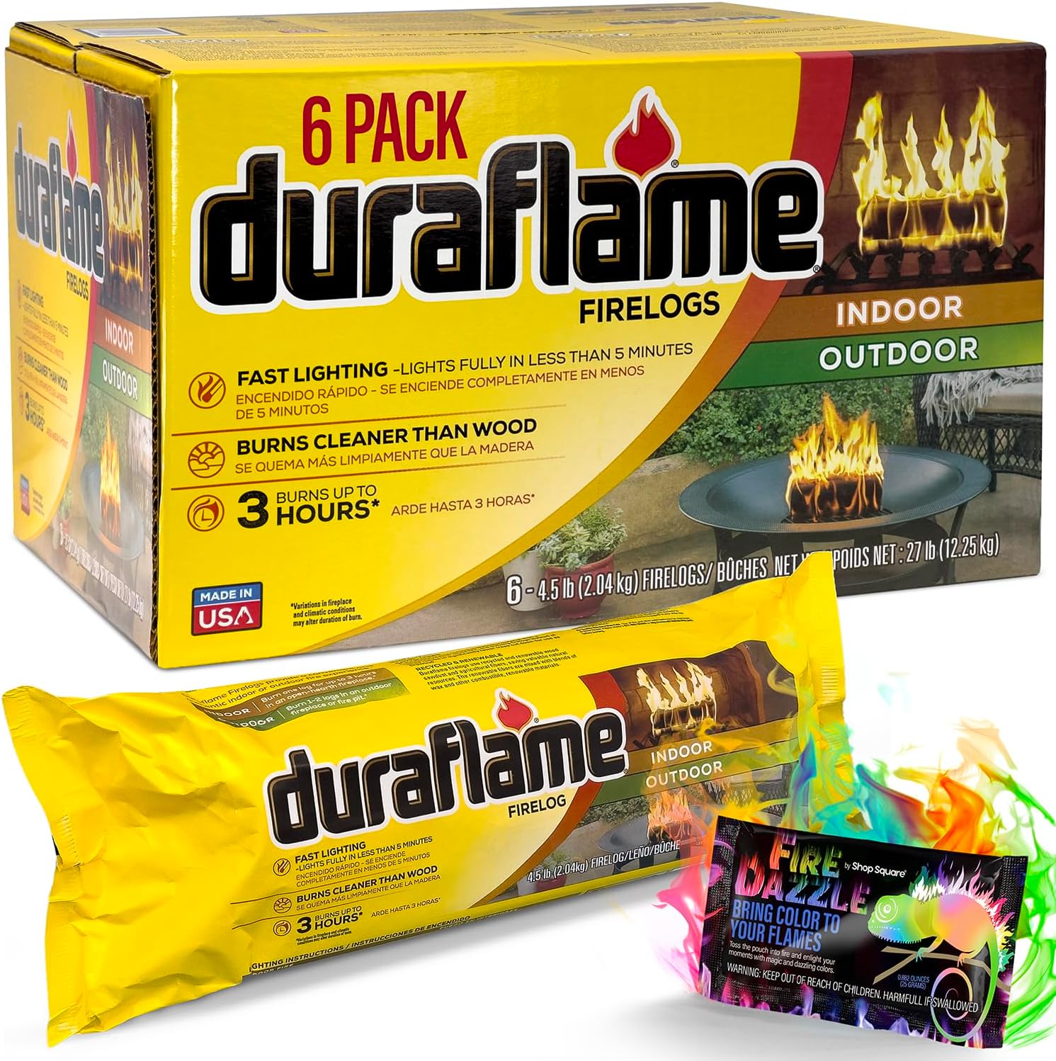 Amazon.com : Tacoma Firelogs Pack of 8 with 1 Lighting Nugget Fire ...