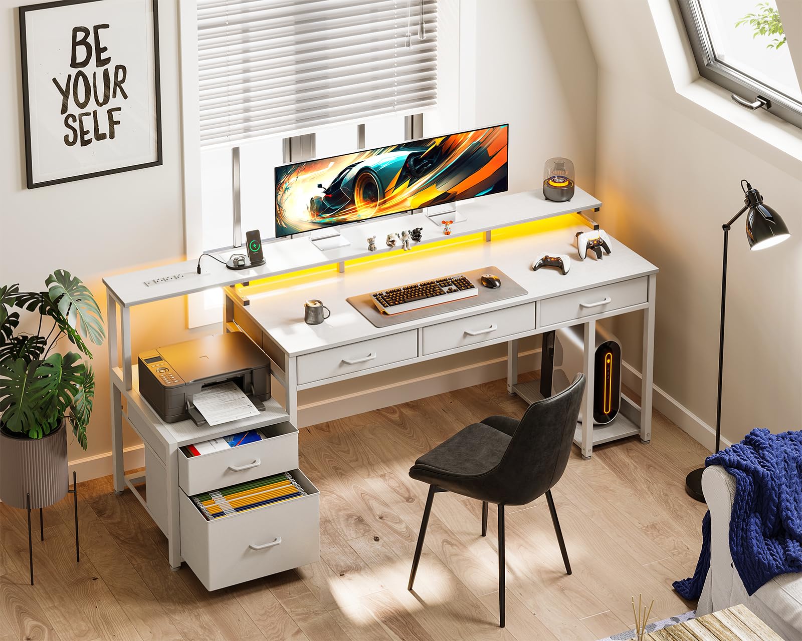 (Similar image) AODK 71 Inch Computer Desk with 3 Drawers and File ...