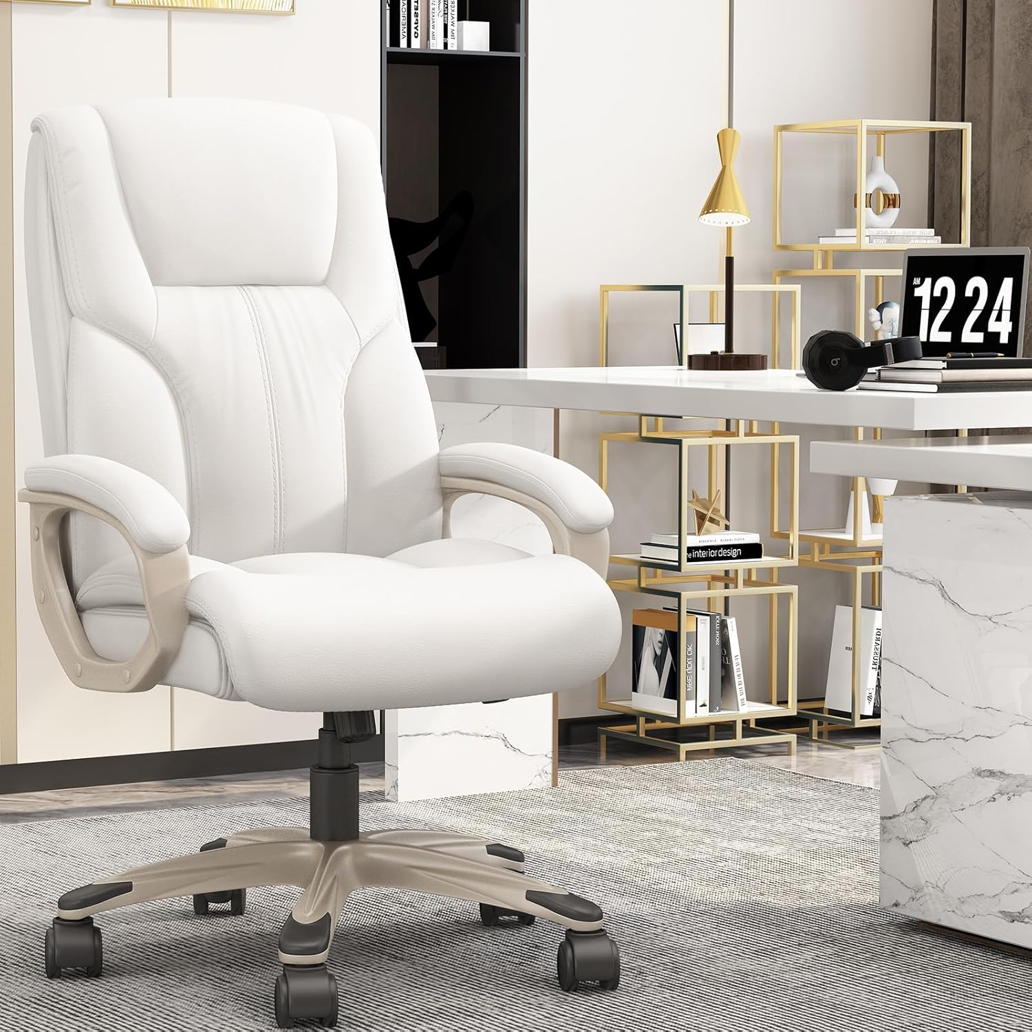 Amazon.com: MUZII White Office Chair with Arms, High Back Executive ...