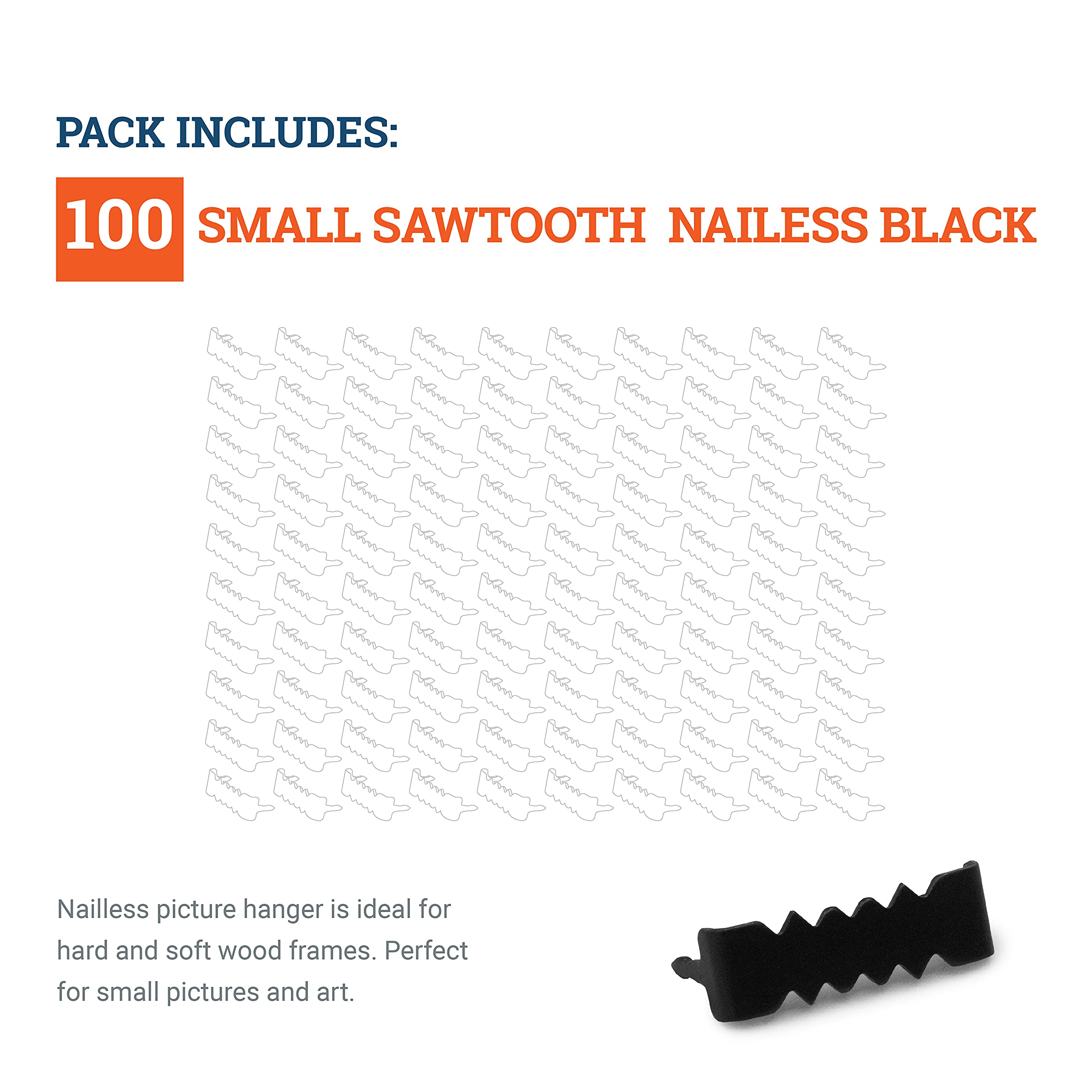 Sawtooth Picture Hangers Qty 100 - Small Black No Nail Sawtooth Hangers ...