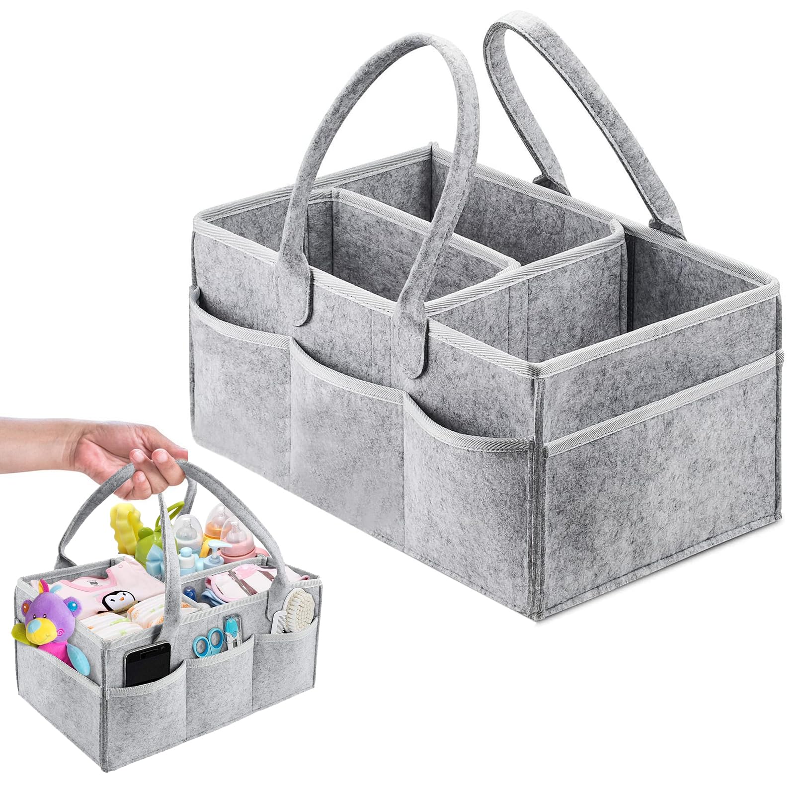 Viynran Baby Diaper Caddy Organizer, Foldable Felt Nursery Tote Storage ...