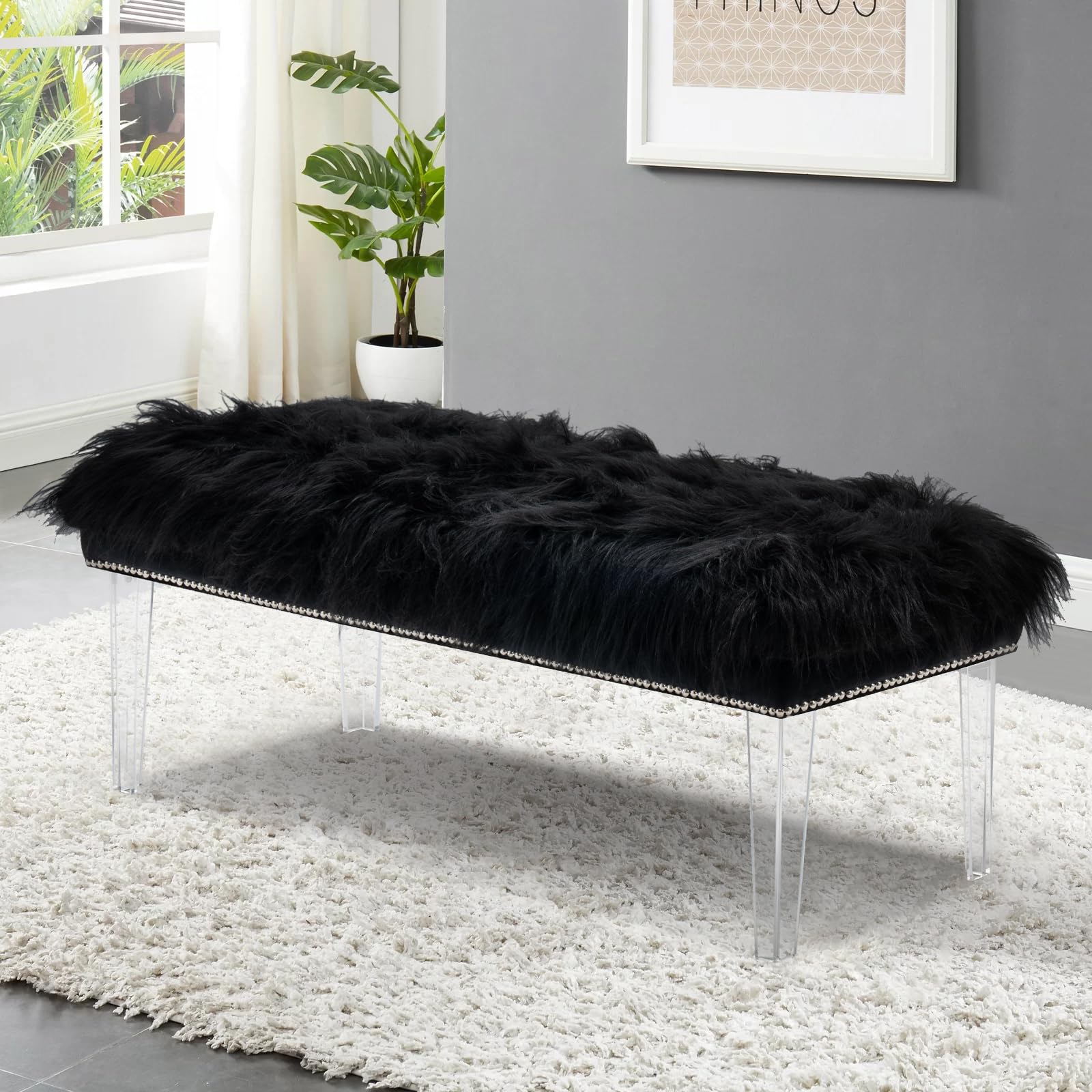 Amazon.com: TUOMUR 46 Inch Black Bedroom Bench, Benches for Bedroom ...