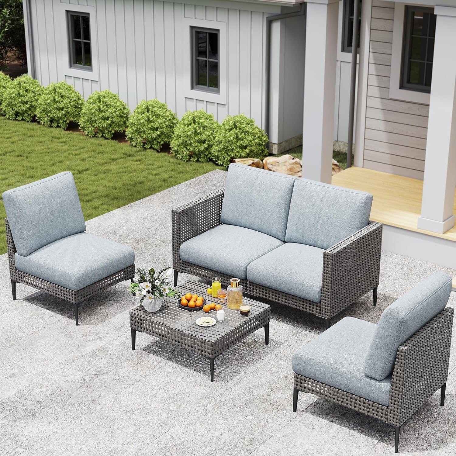 Amazon.com: Jocoevol Outdoor Patio Sofa Conversation Set–Rattan 4 Seats ...