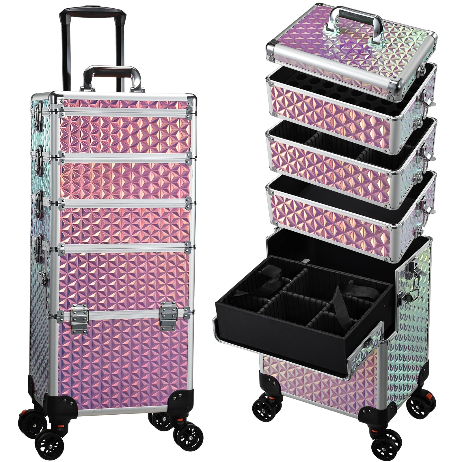 Amazon.com: Yueieoun 5 in 1 Professional Makeup Train Case on Wheels ...