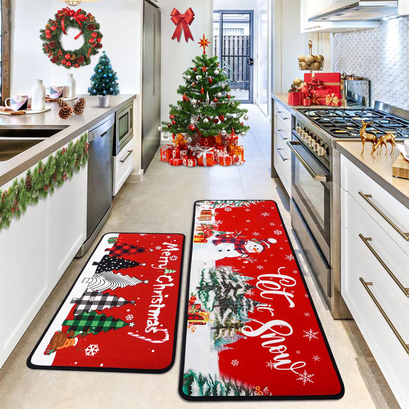 Amazon.com: Voanos Merry Christmas Kitchen Rugs Set of 2,Non-Slip ...